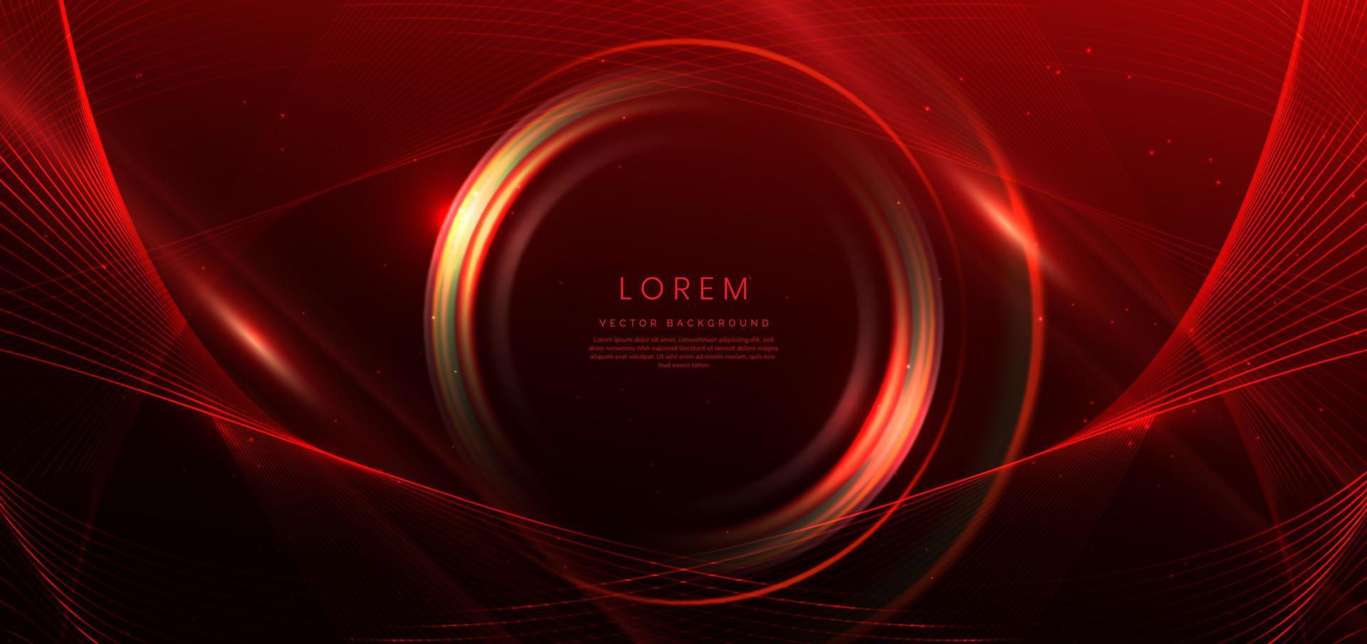 Abstract technology futuristic neon circle glowing red light lines with speed motion blur effect ...