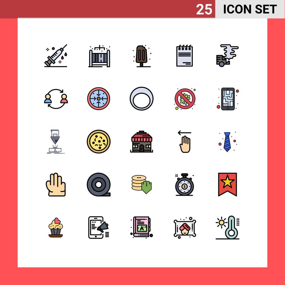 Filled line Flat Color Pack of 25 Universal Symbols of emission automobile ice cream signature ...