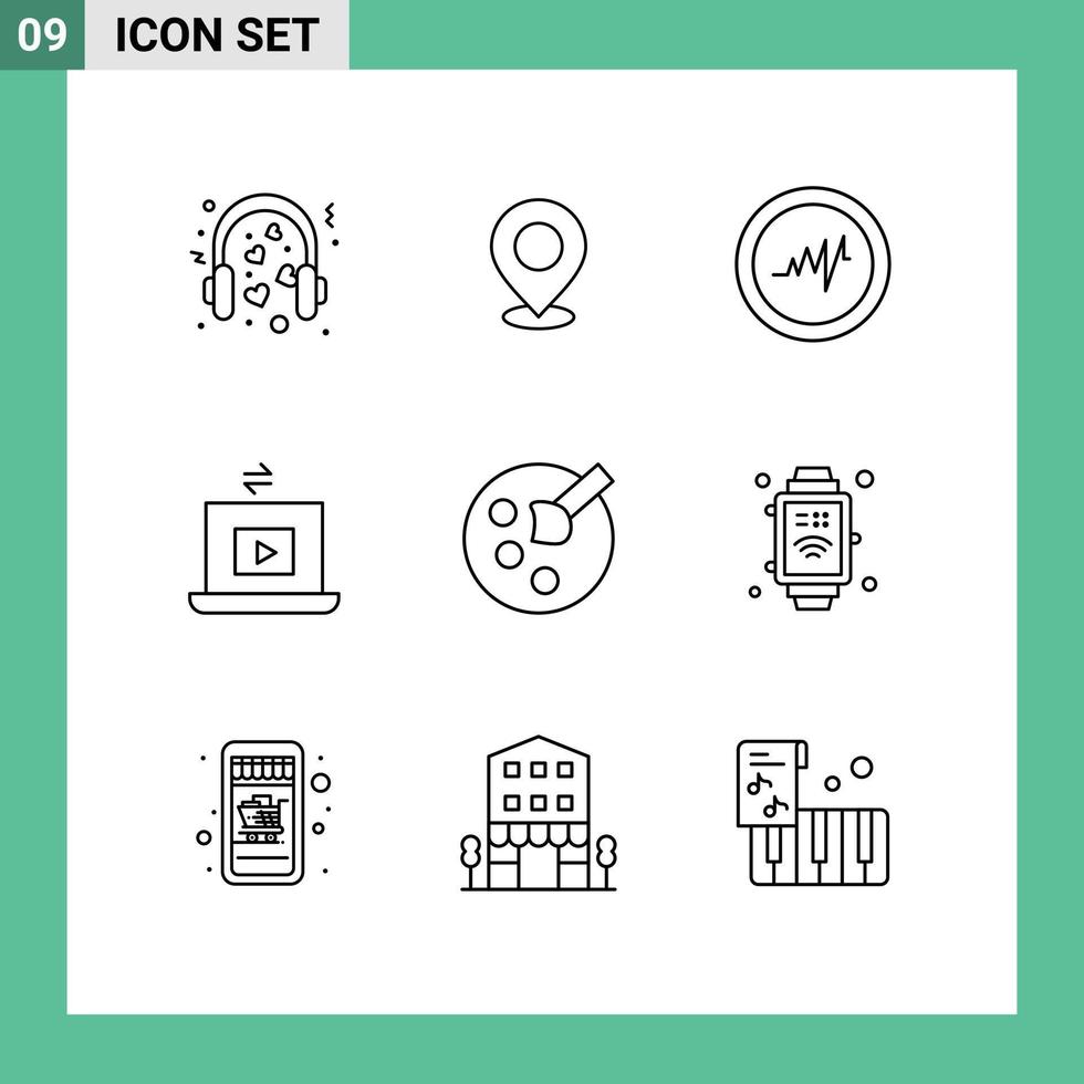 Pack Of 9 Creative Outlines Of Share Laptop Marker Pulse Pointer Editable Vector Design Elements