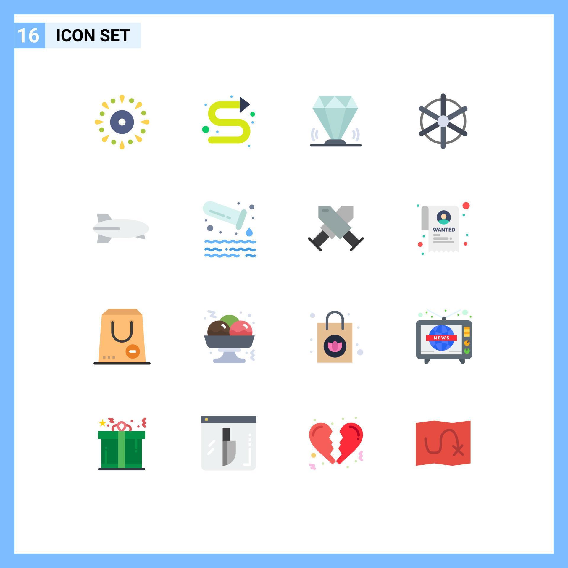 User Interface Pack Of 16 Basic Flat Colors Of Wheel Ship Left Boat Ruby Editable Pack Of