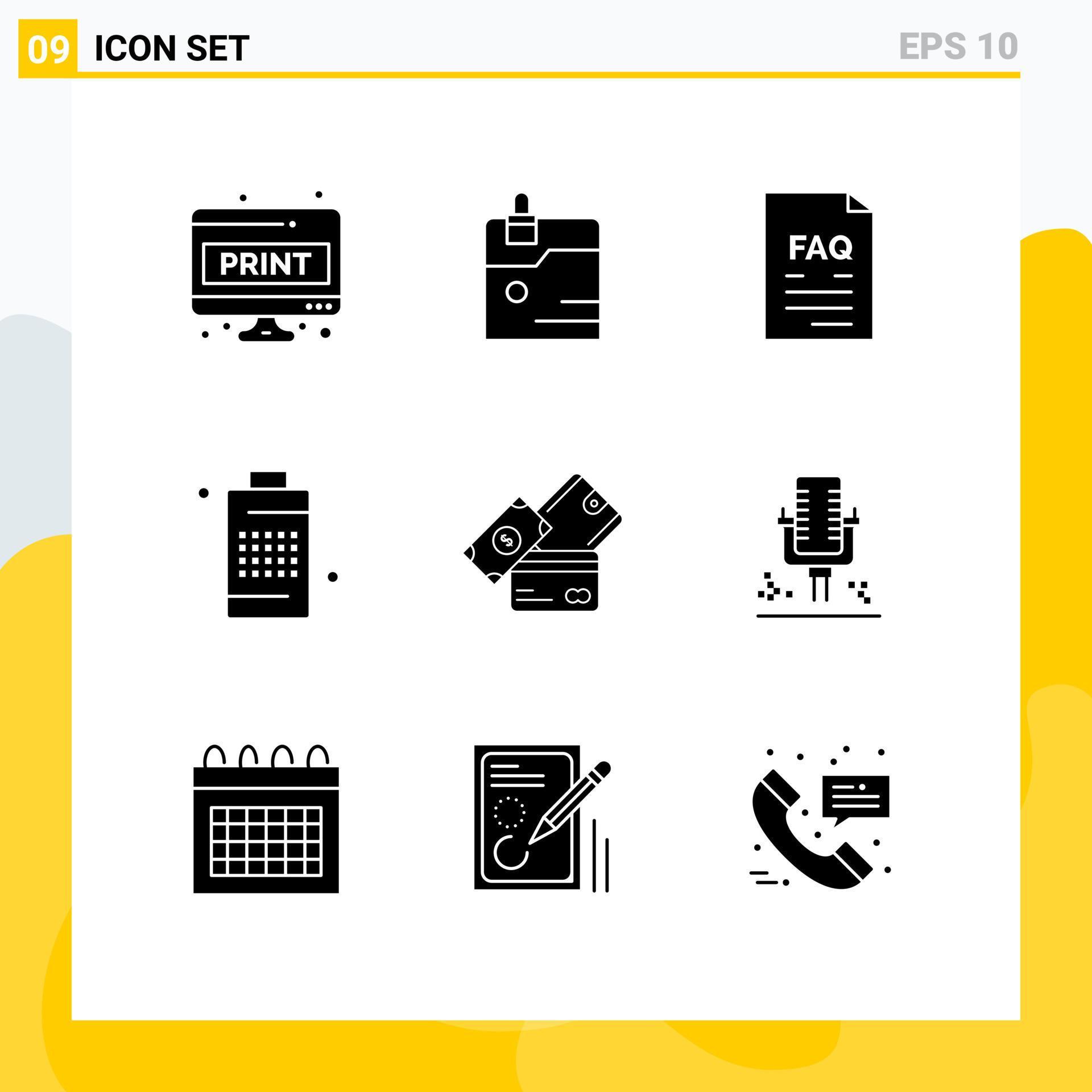 Solid Glyph Pack of 9 Universal Symbols of phone cell technology ... Solid Glyph Pack of 9 Universal Symbols of phone cell technology ...