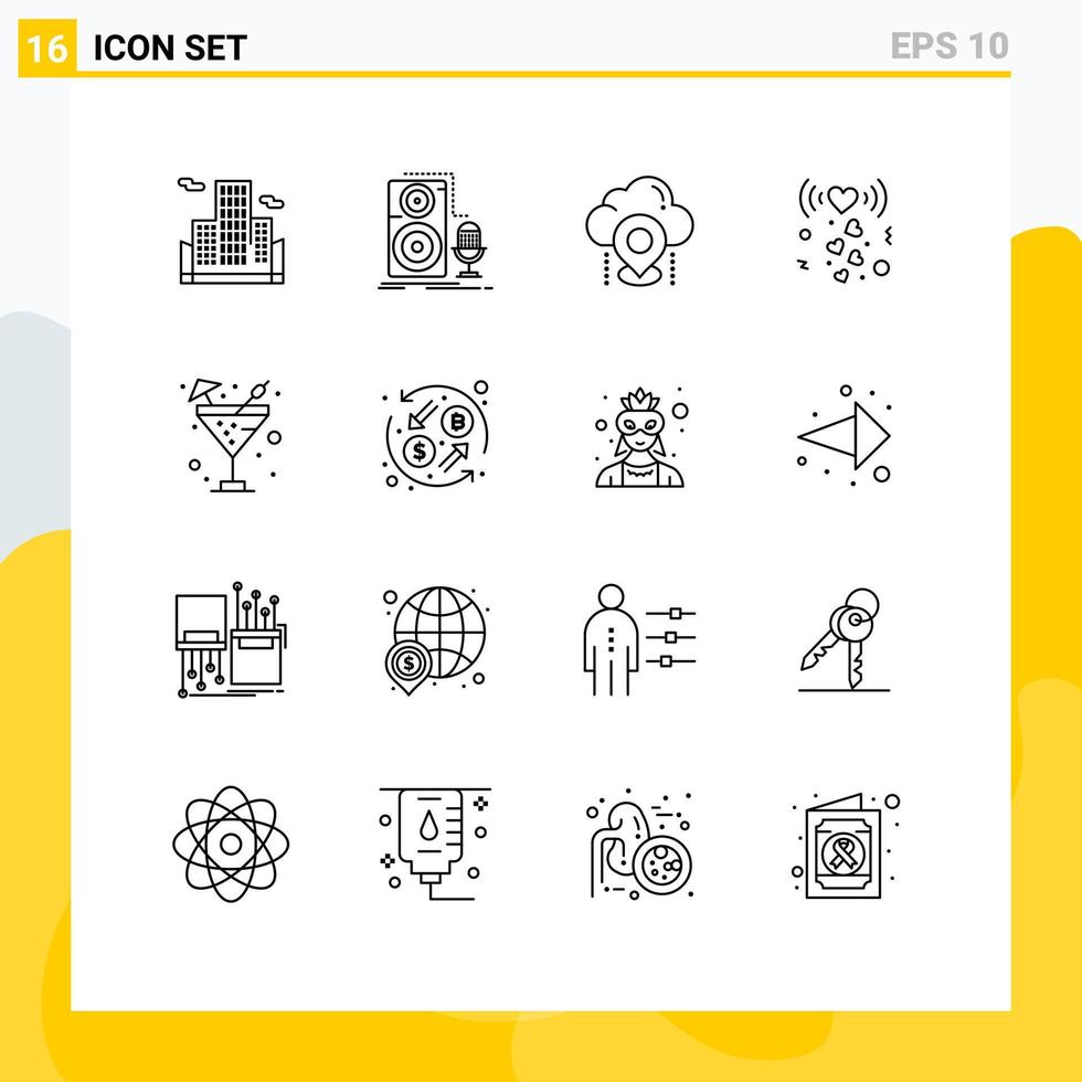 Stock Vector Icon Pack of 16 Line Signs and Symbols for drink romance ...