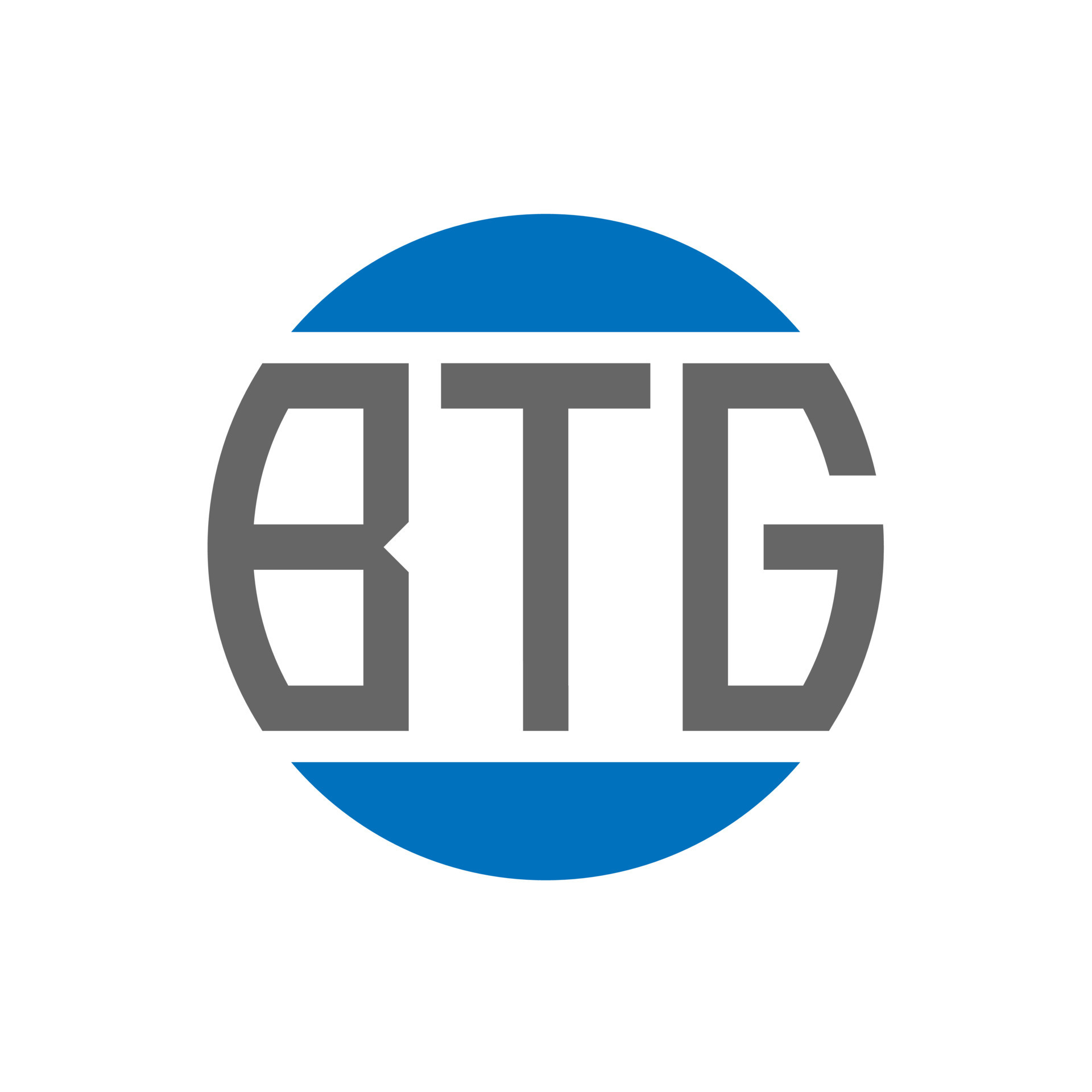 diseño de logotipo de letra btg sobre fondo blanco. concepto de logotipo de círculo de iniciales ...