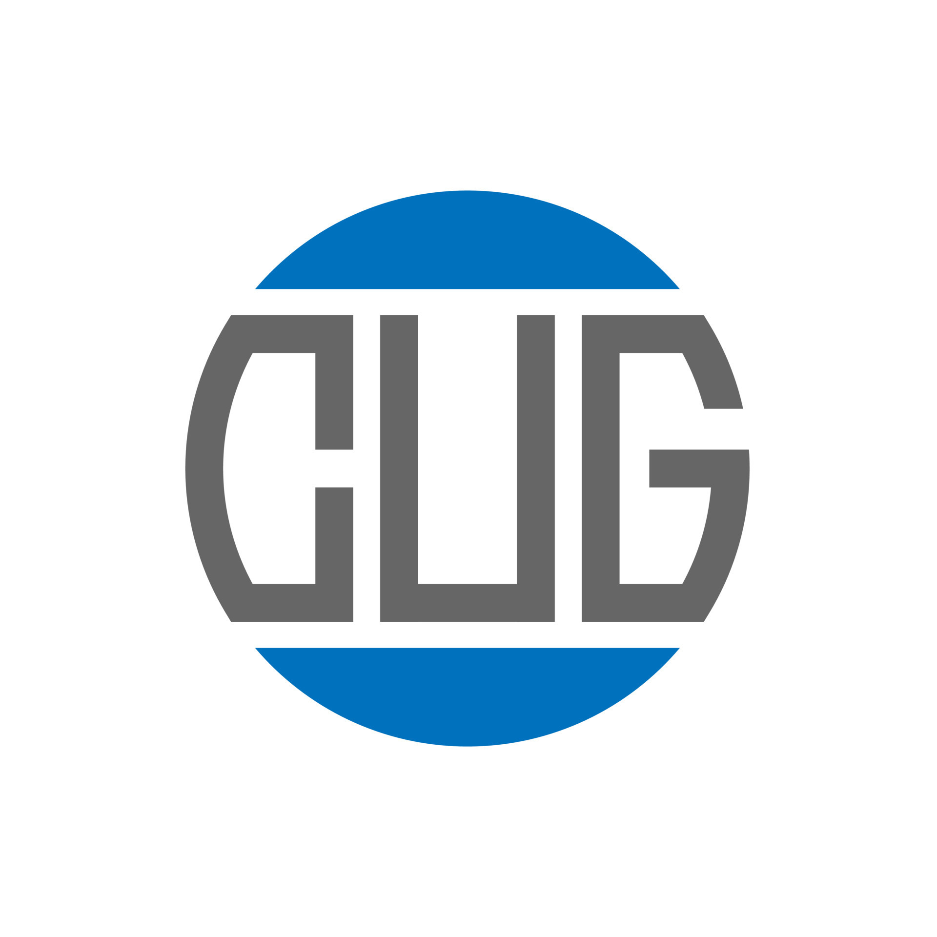 diseño de logotipo de letra cug sobre fondo blanco. concepto creativo del logotipo del círculo ...