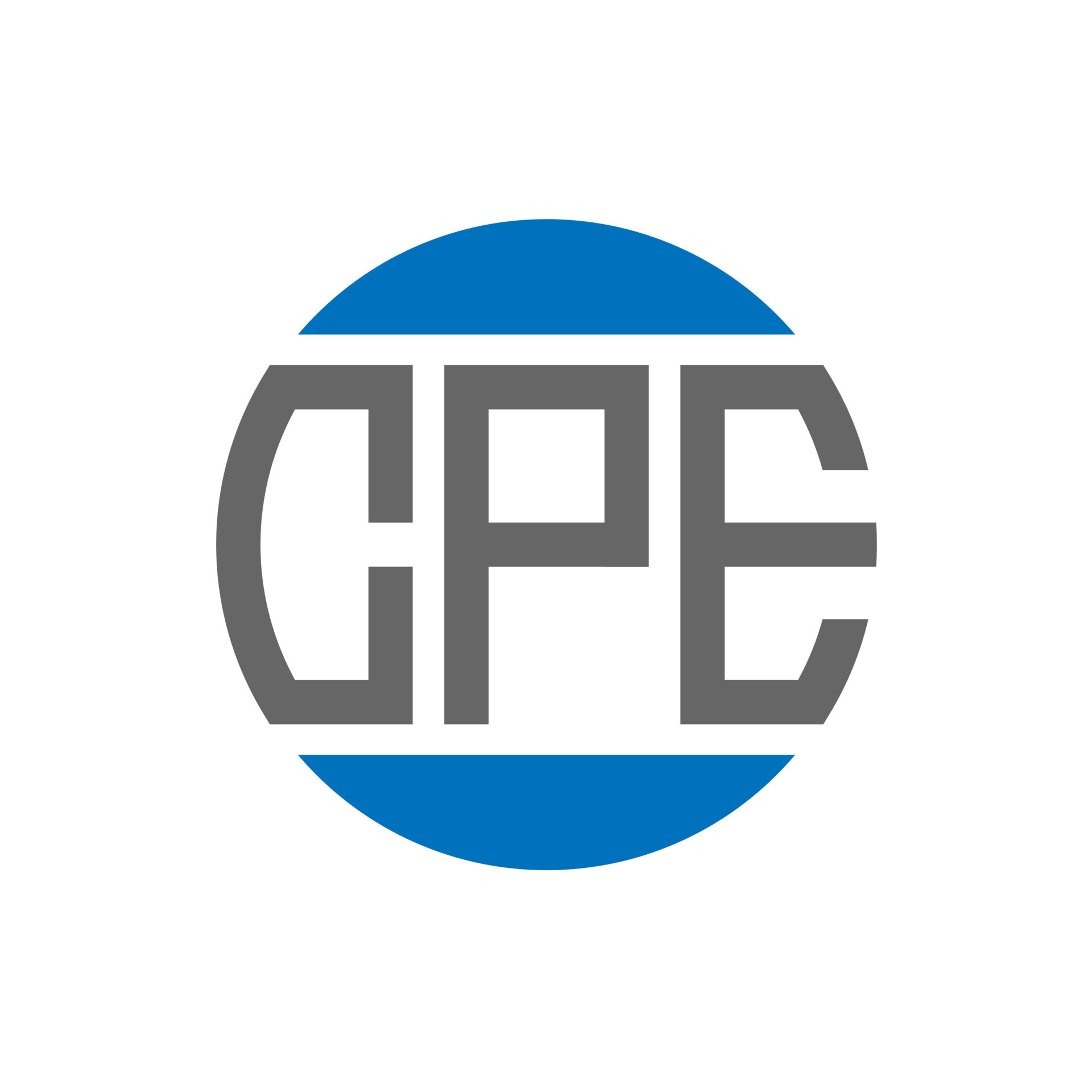 diseño de logotipo de letra cpe sobre fondo blanco. concepto de logotipo de círculo de iniciales ...