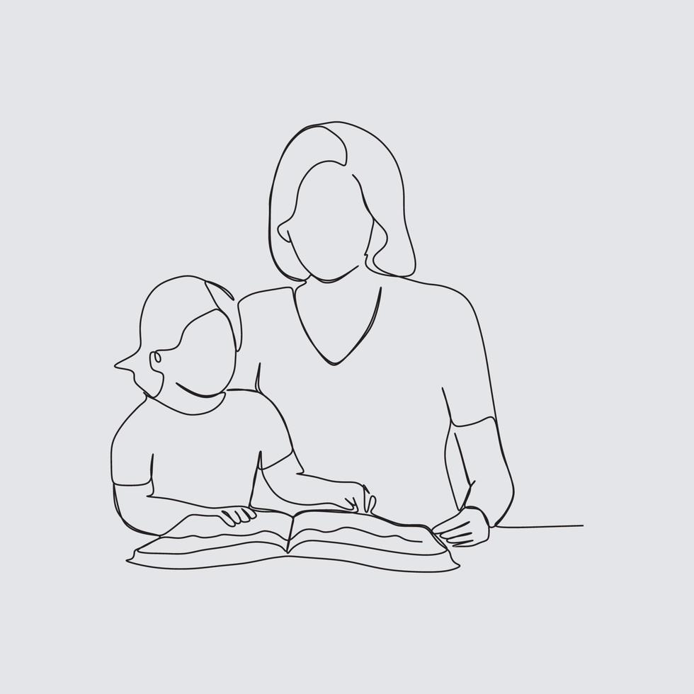 Single continuous line drawing mother and child design 15482981 Vector ...