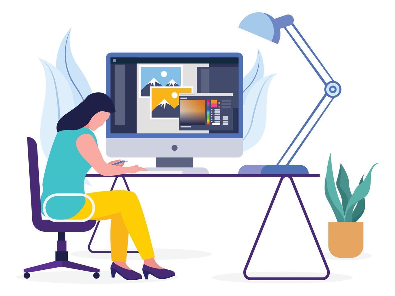 Female Graphic Designer Working on laptop 15492579 Vector Art at Vecteezy Female Graphic Designer Working on laptop 15492579 Vector Art at Vecteezy