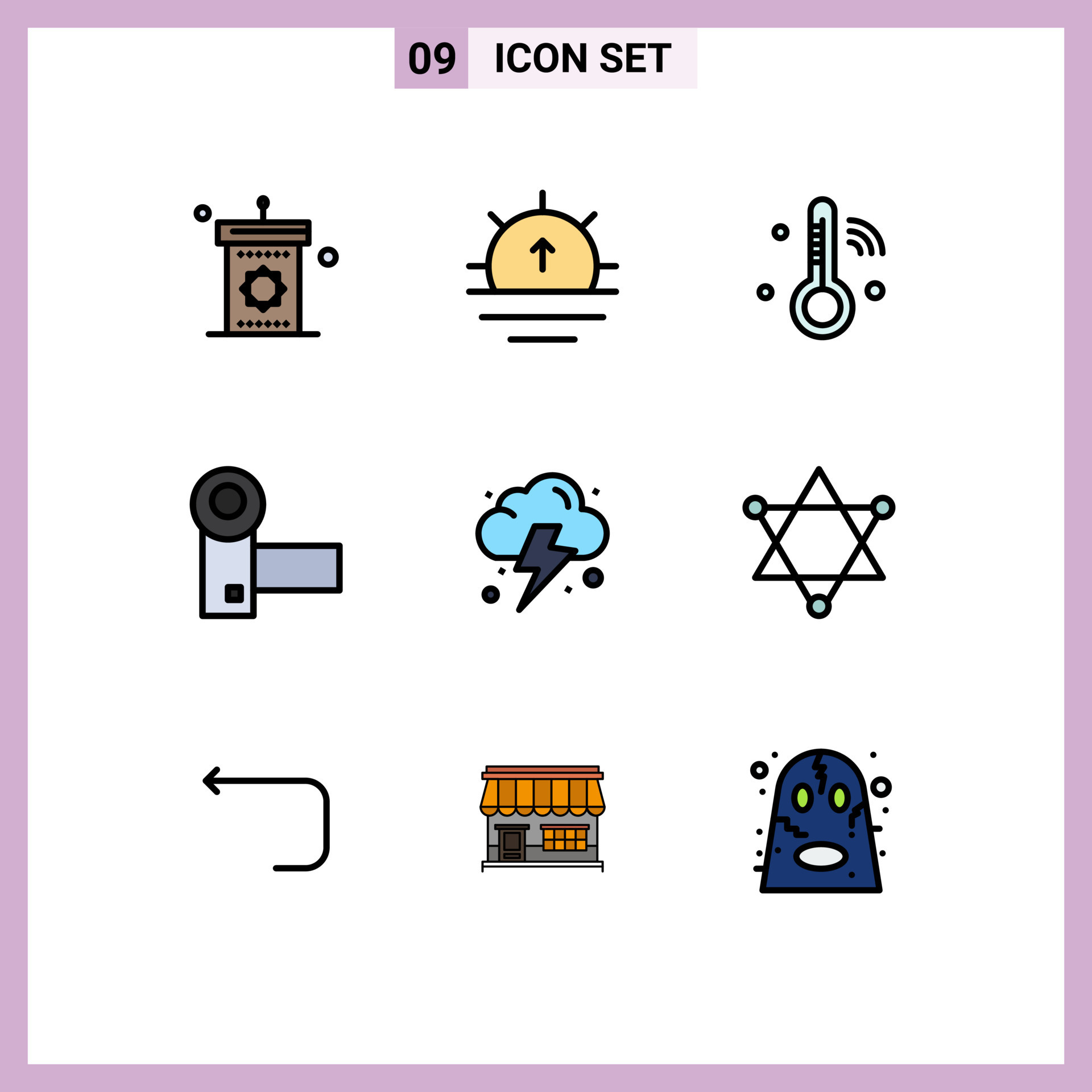 Editable Vector Line Pack Of 9 Simple Filledline Flat Colors Of Systems Electronics Weather