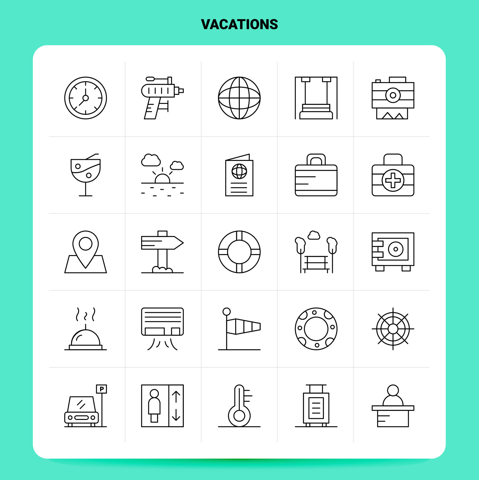 Outline 25 Vacations Icon Set Vector Line Style Design Black Icons Set