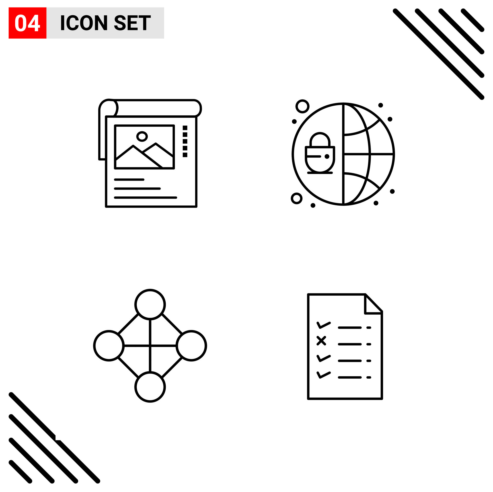 Pixle Perfect Set Of 4 Line Icons Outline Icon Set For Webite Designing And Mobile Applications