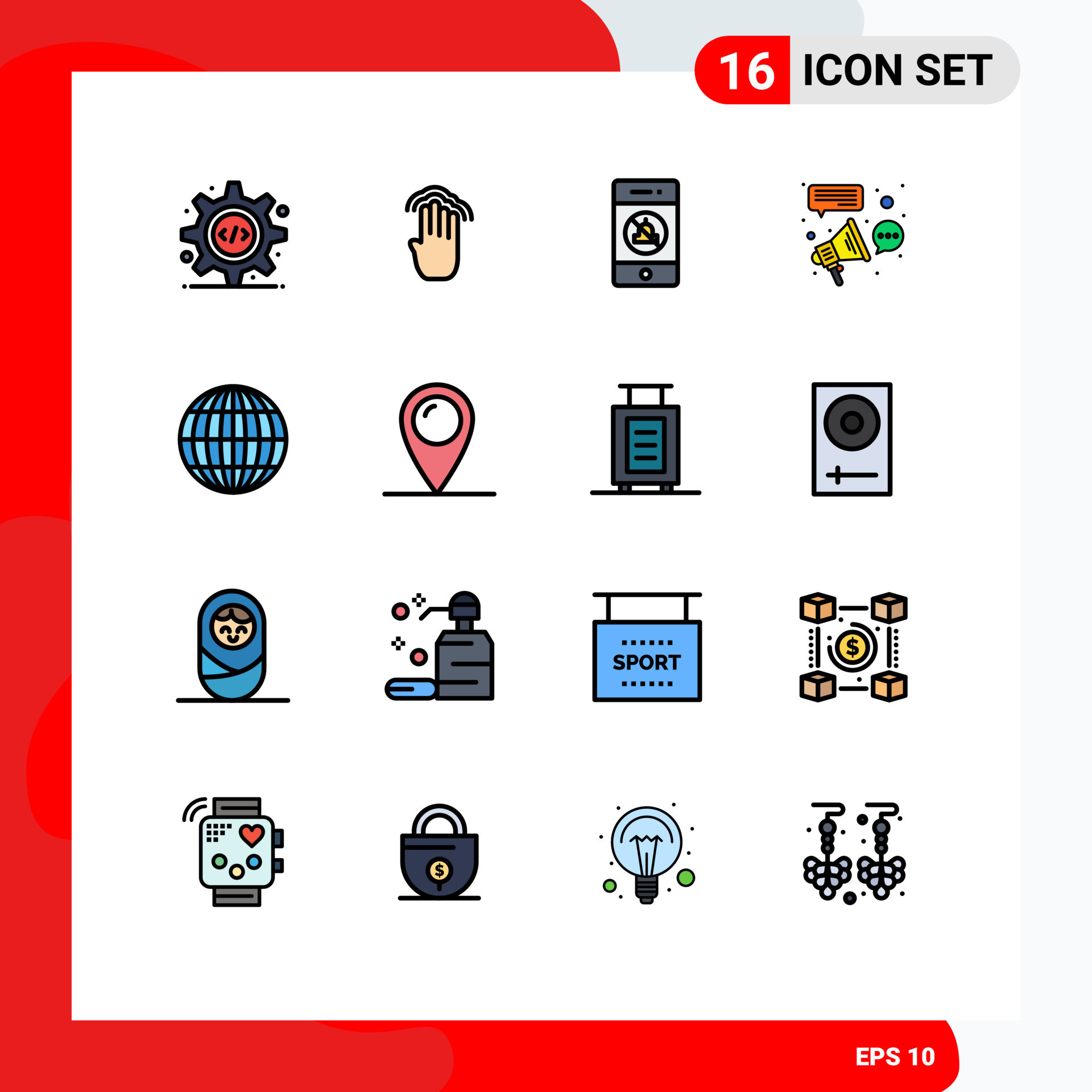 16 User Interface Flat Color Filled Line Pack Of Modern Signs And Symbols Of Connection Buzz