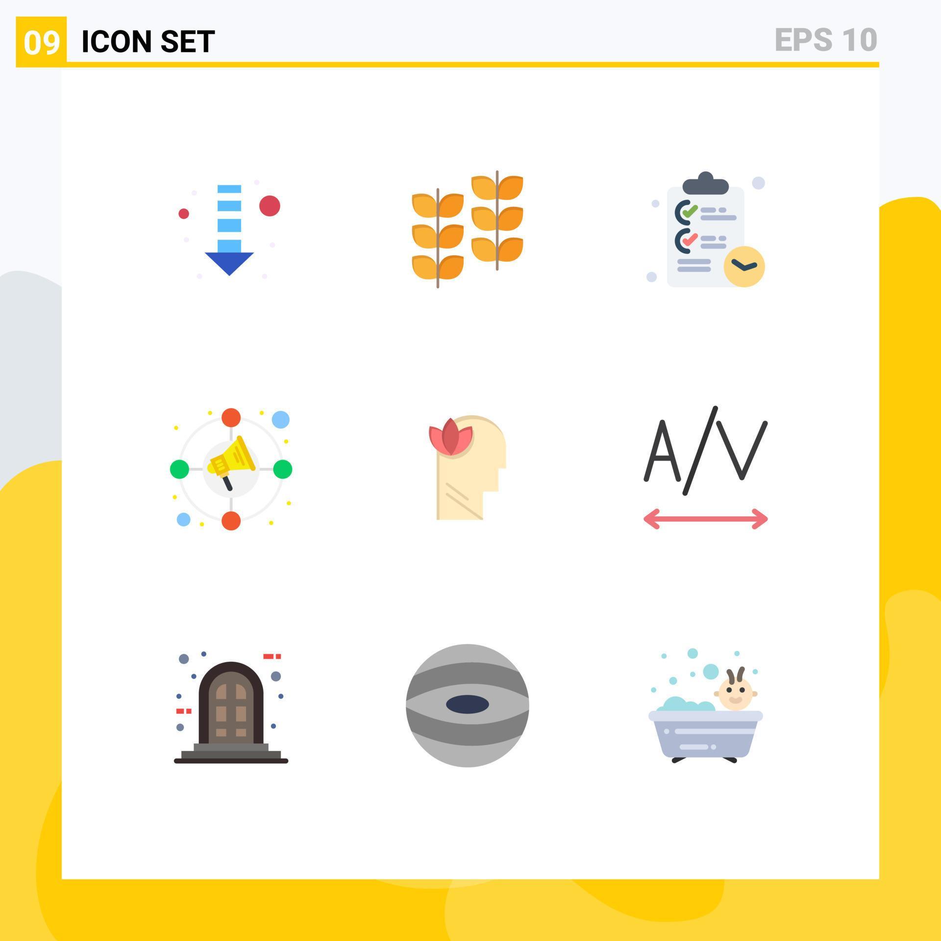 9 User Interface Flat Color Pack of modern Signs and Symbols of mind ...