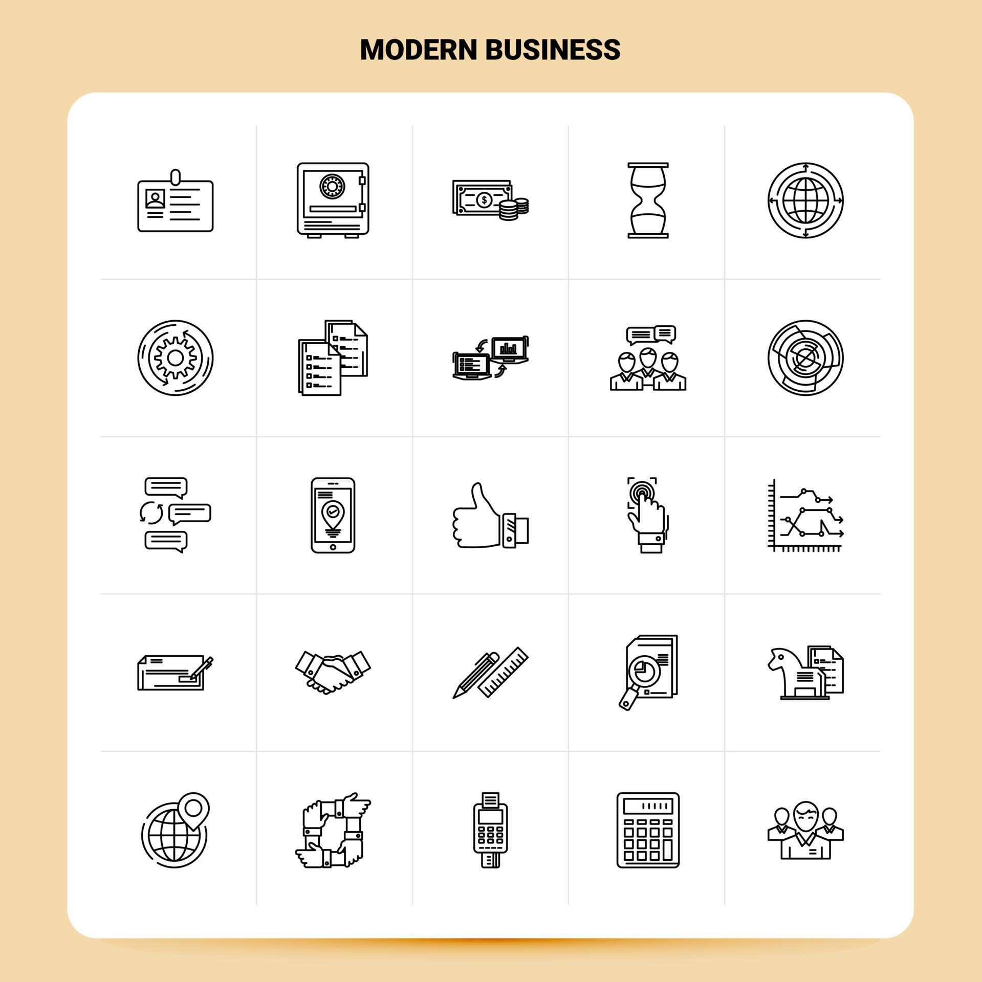 Outline 25 Modern Business Icon Set Vector Line Style Design Black
