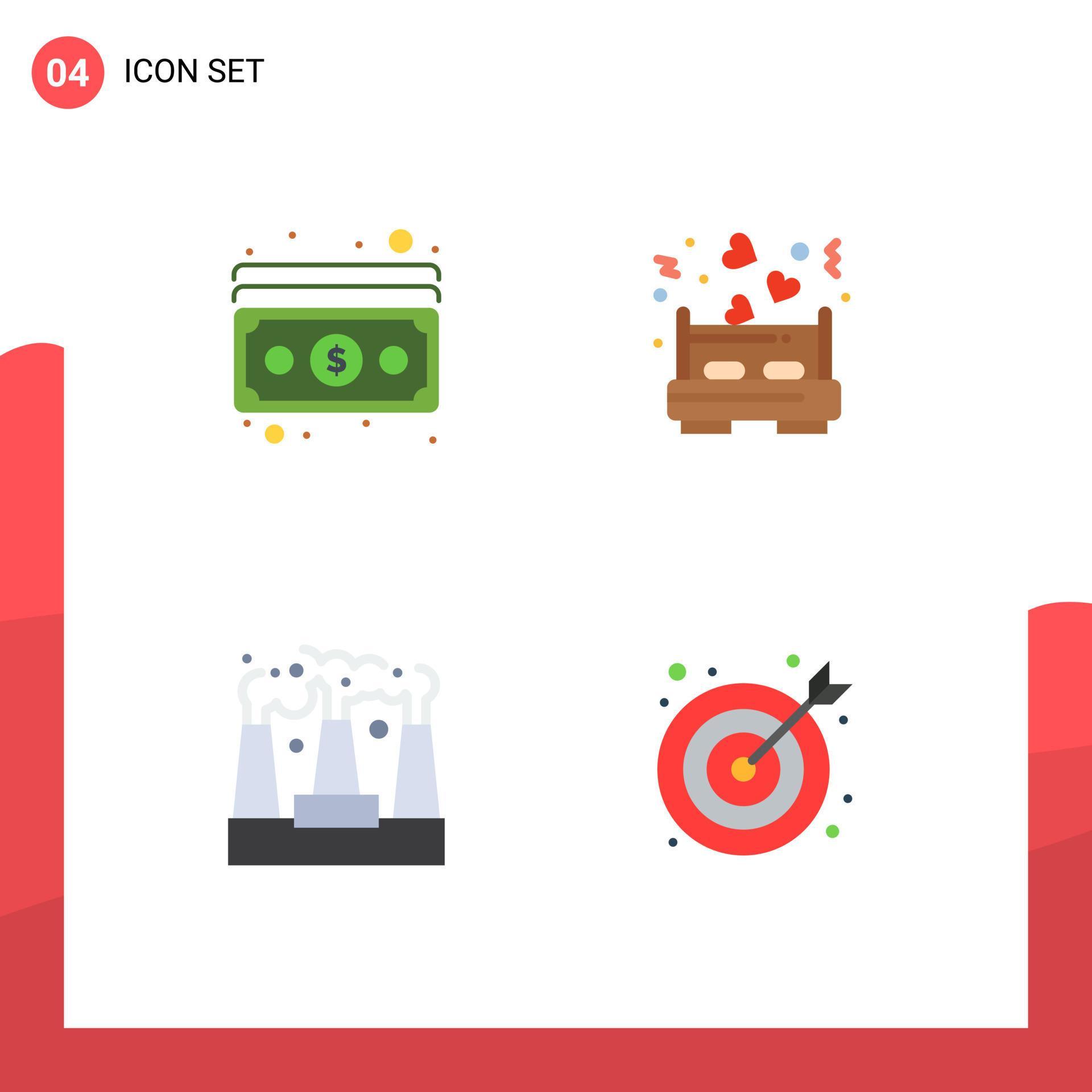 Set of 4 Commercial Flat Icons pack for cash pollution payment love ...