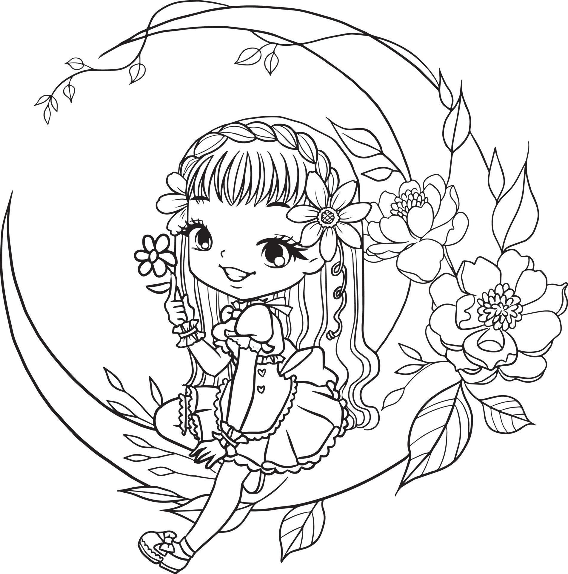 cartoon girl doodle kawaii anime coloring page cute illustration ...