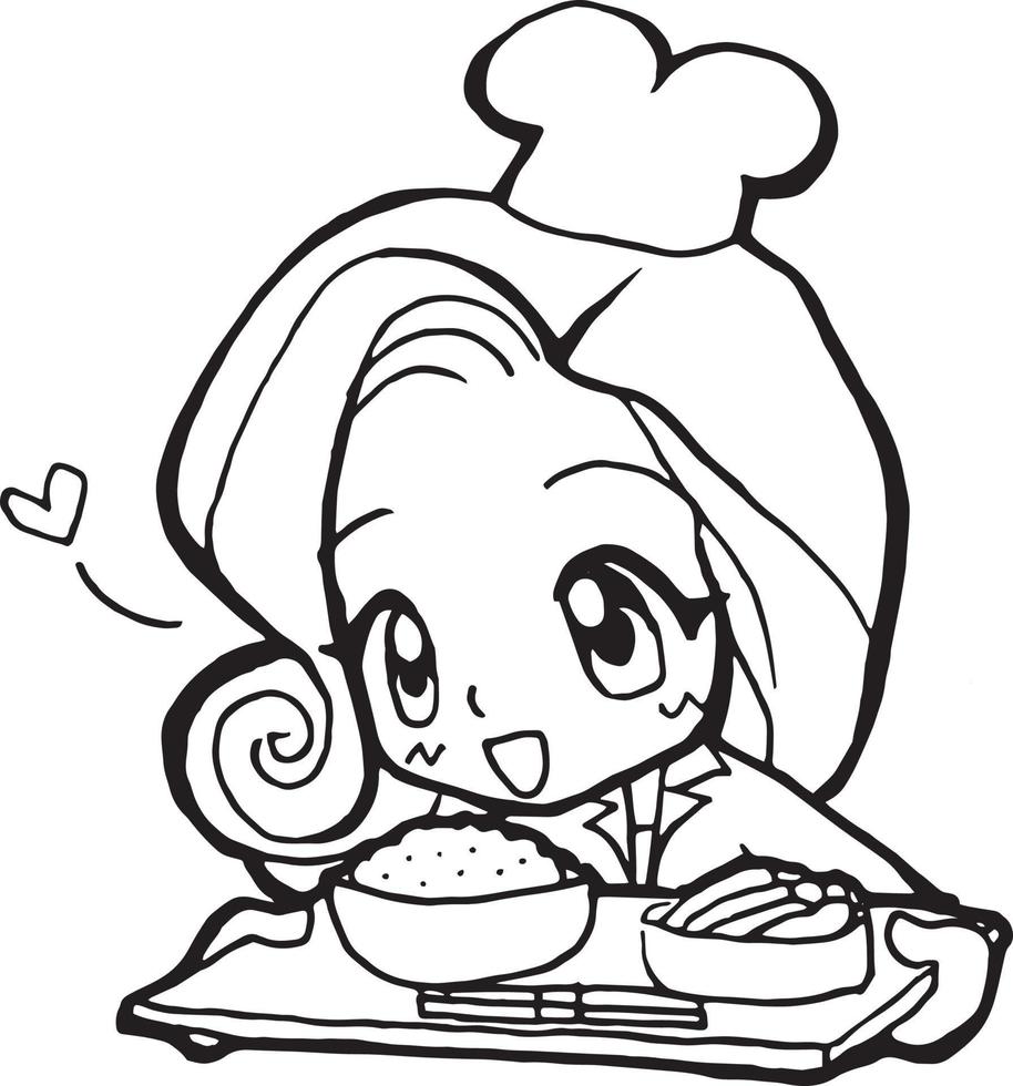 office girl cartoon doodle kawaii anime coloring page cute illustration ...