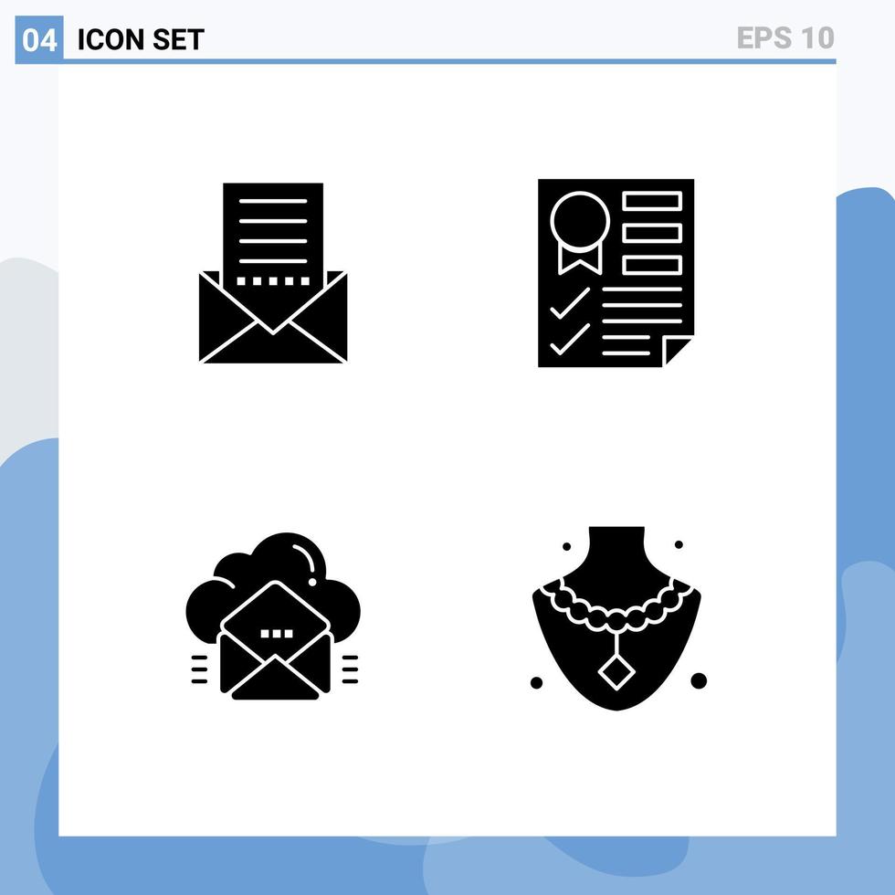 Set Of 4 Vector Solid Glyphs On Grid For Communication Ribbon Interface Document Mail Editable