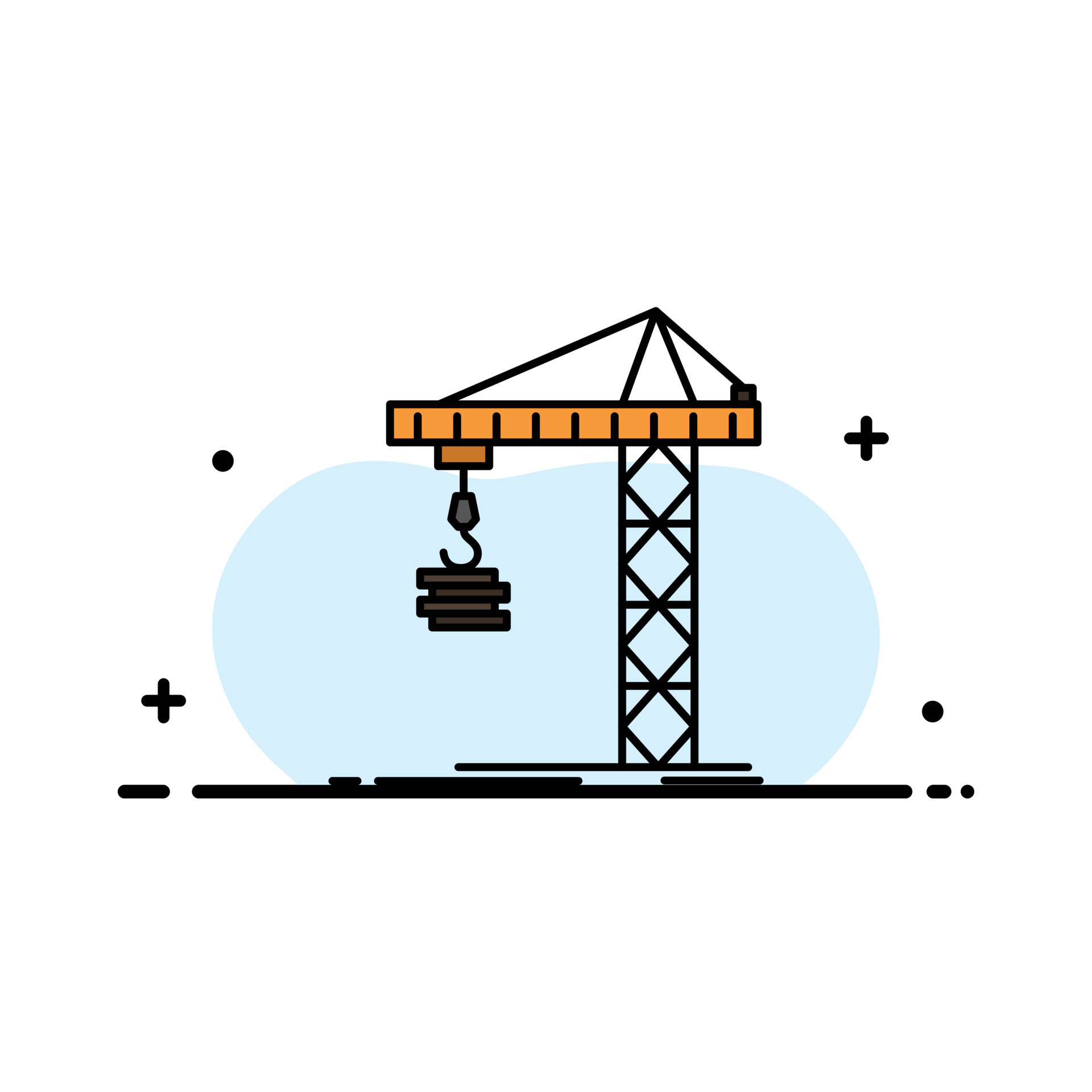 Crane Building Construction Constructing Tower Business Flat Line