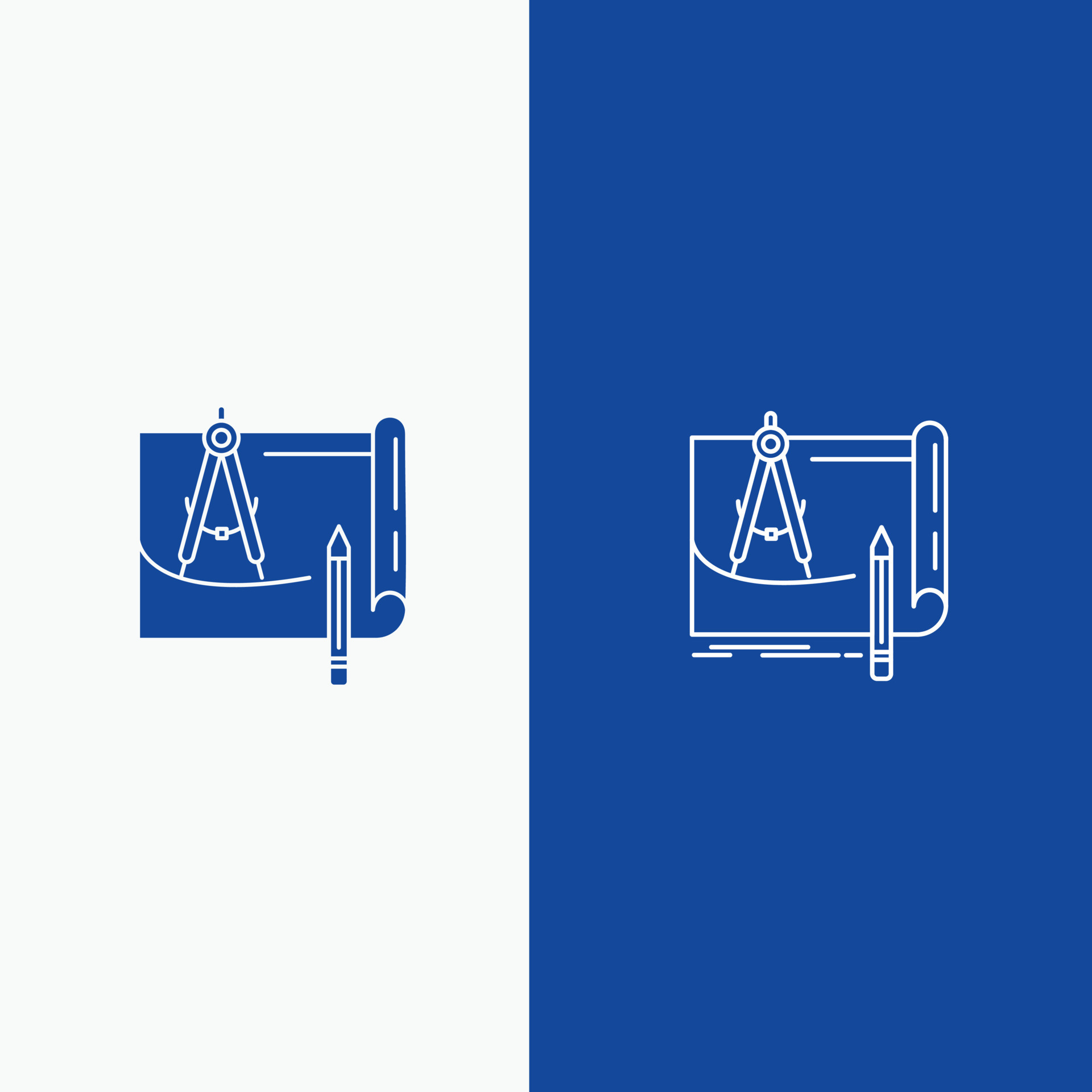 Blueprint Architecture Blueprint Construction Paper Plan Line And Glyph Solid Icon Blue Banner