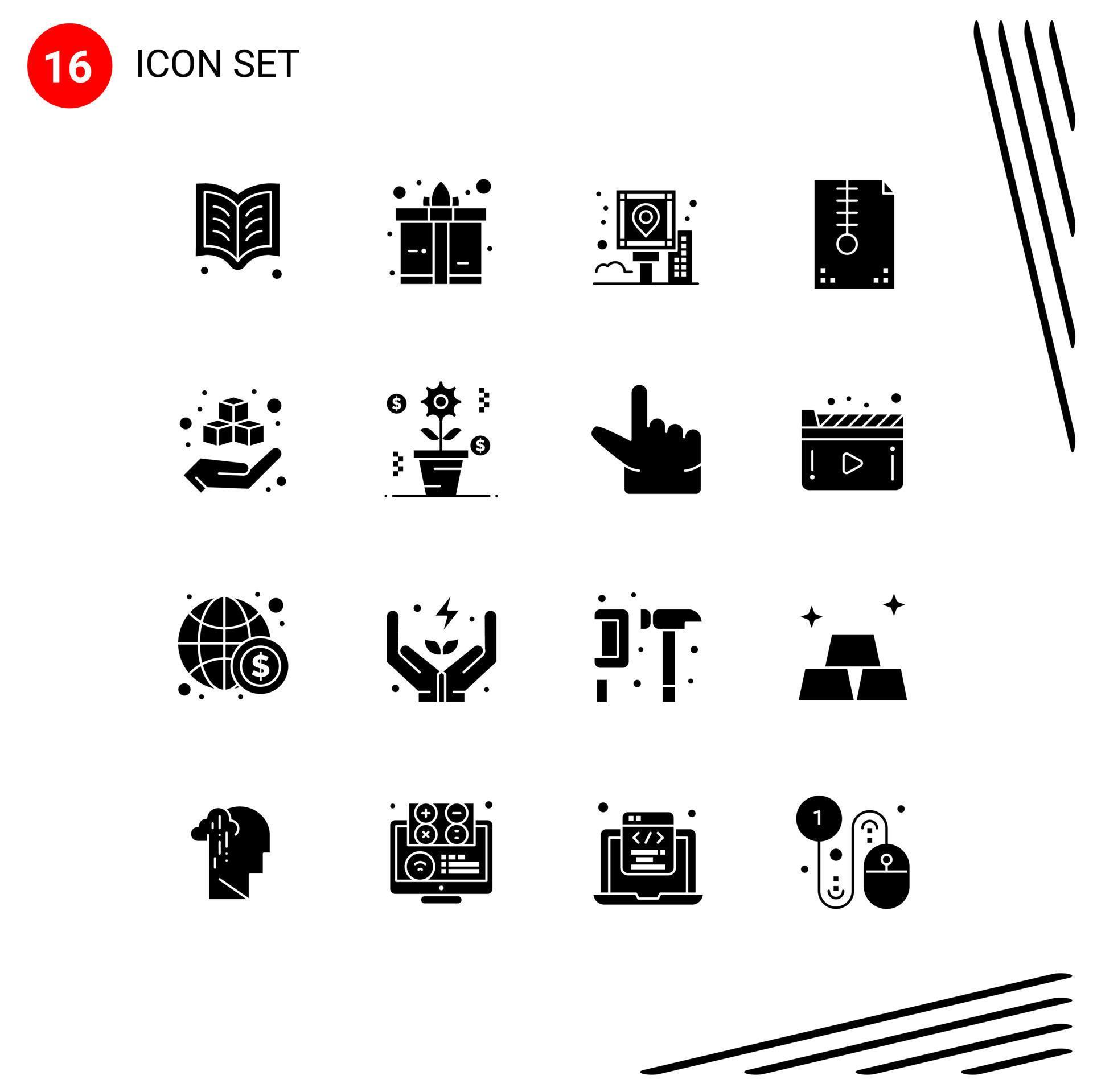 Set of 16 Modern UI Icons Symbols Signs for box design guide compressed archive Editable Vector ...