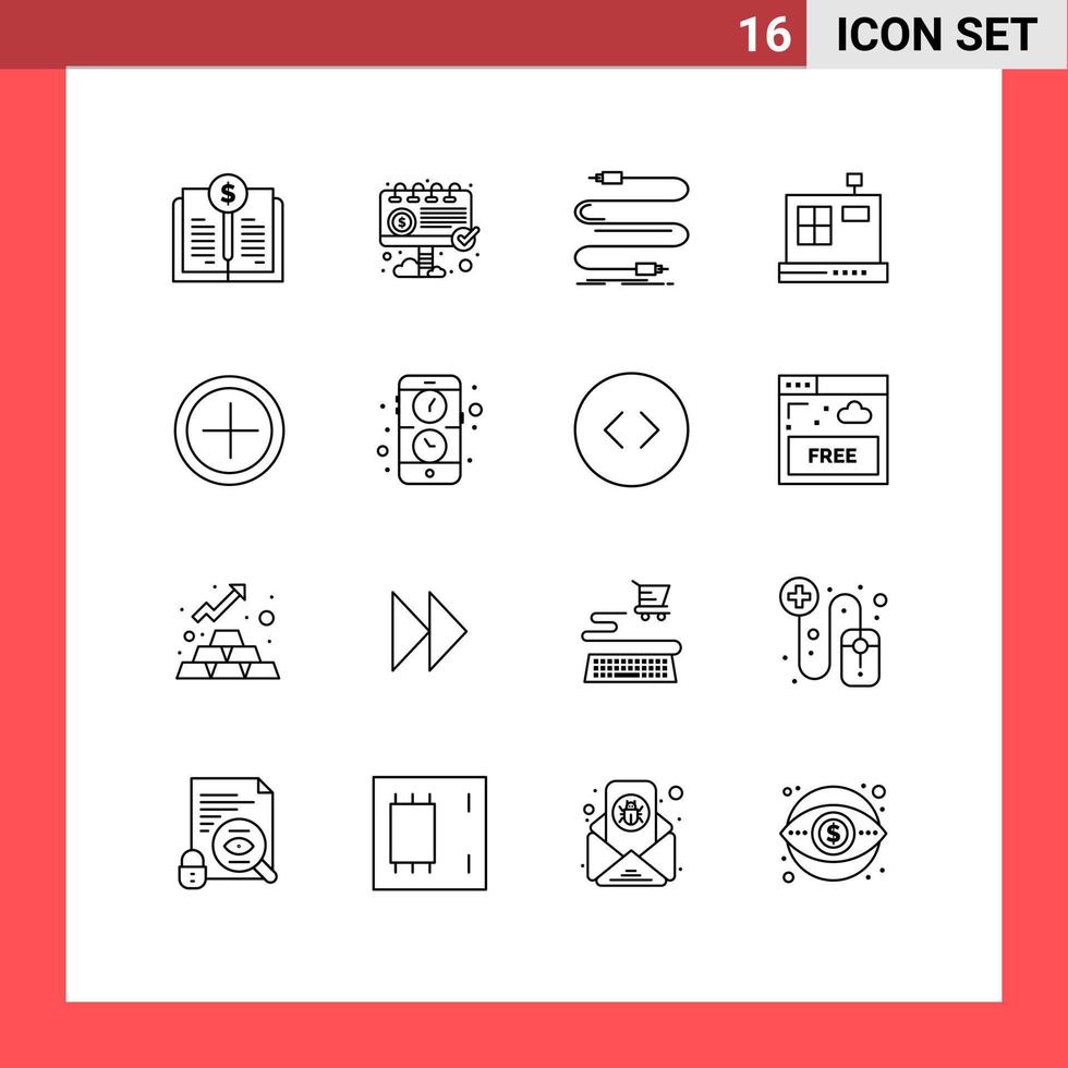 16 User Interface Outline Pack Of Modern Signs And Symbols Of Plus E Audio Commerce Wire