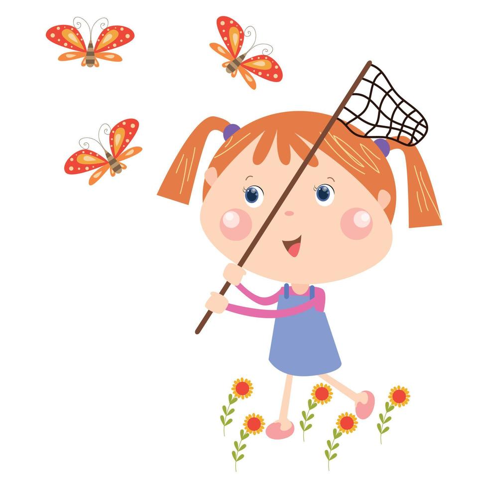 Cute little girl catching butterflies 15506414 Vector Art at Vecteezy