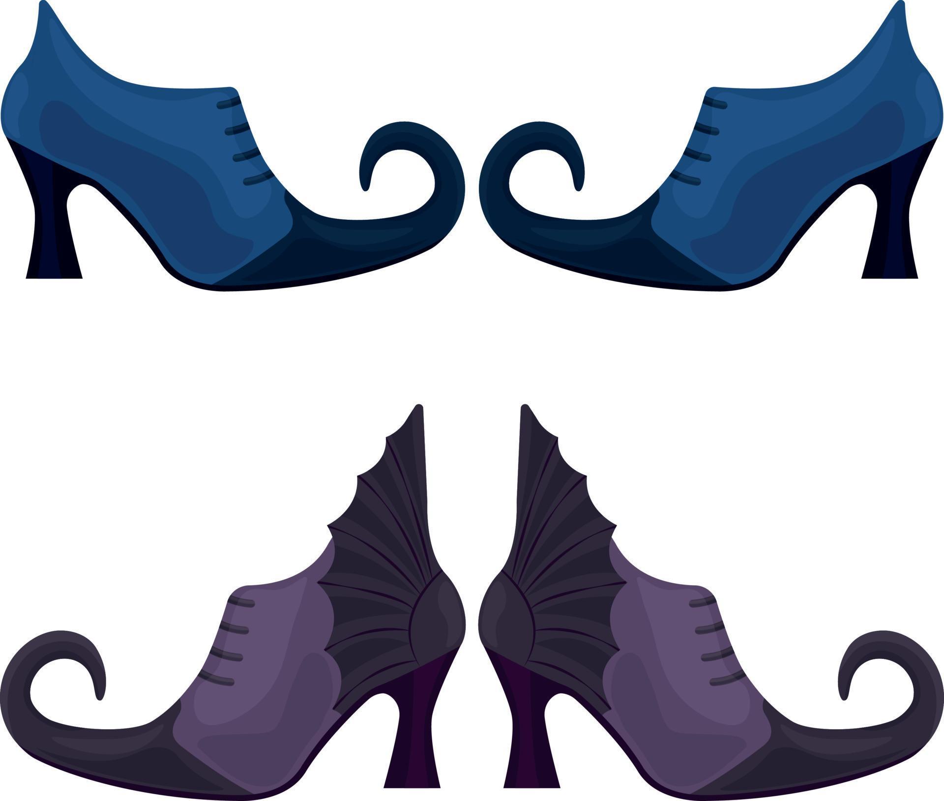 The witch s shoes are blue-black and purple with pointed toes. The ...