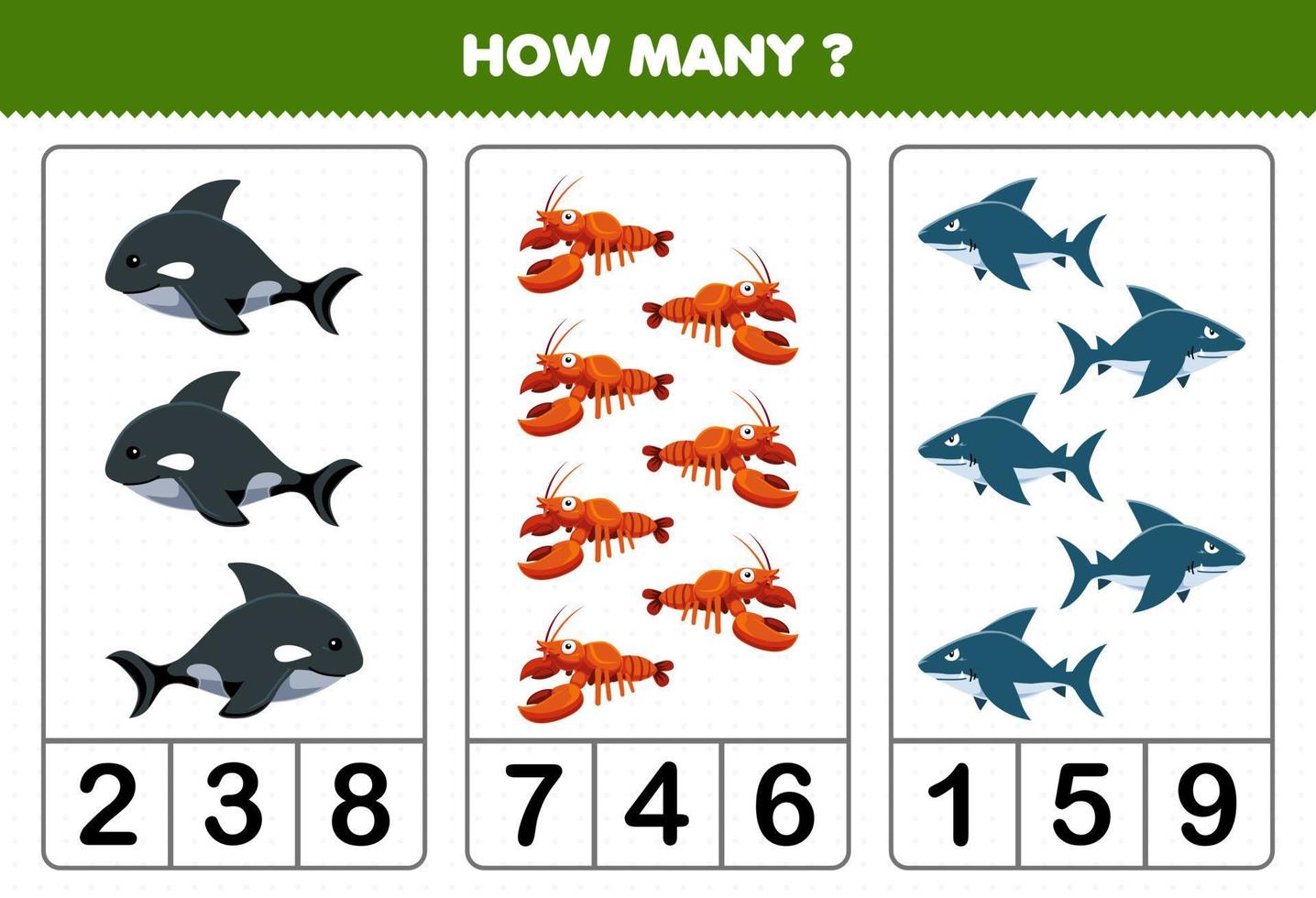 Education game for children counting how many cute cartoon whale ...