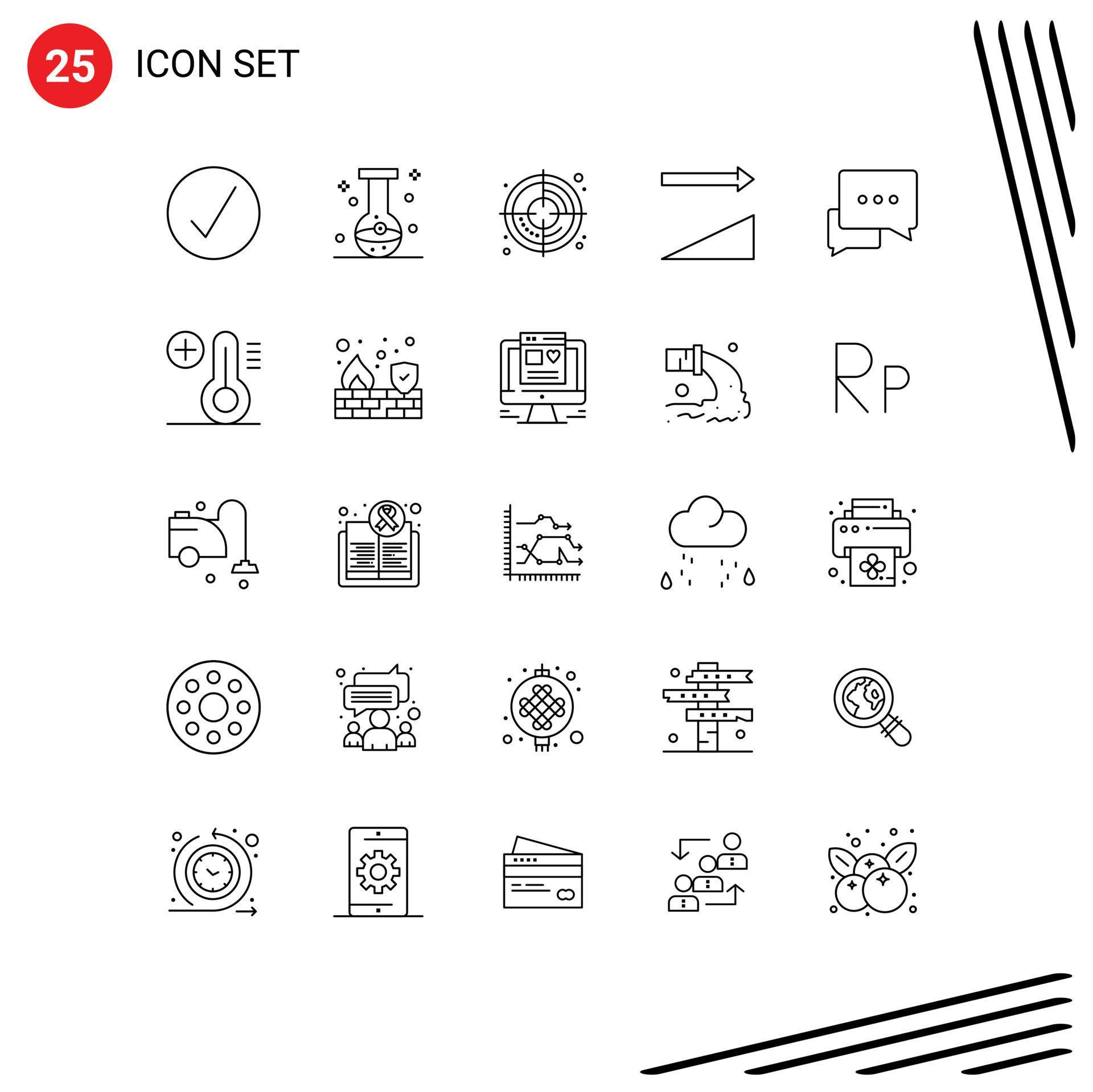 25 User Interface Line Pack of modern Signs and Symbols of messages chat flask sorting ascending ...