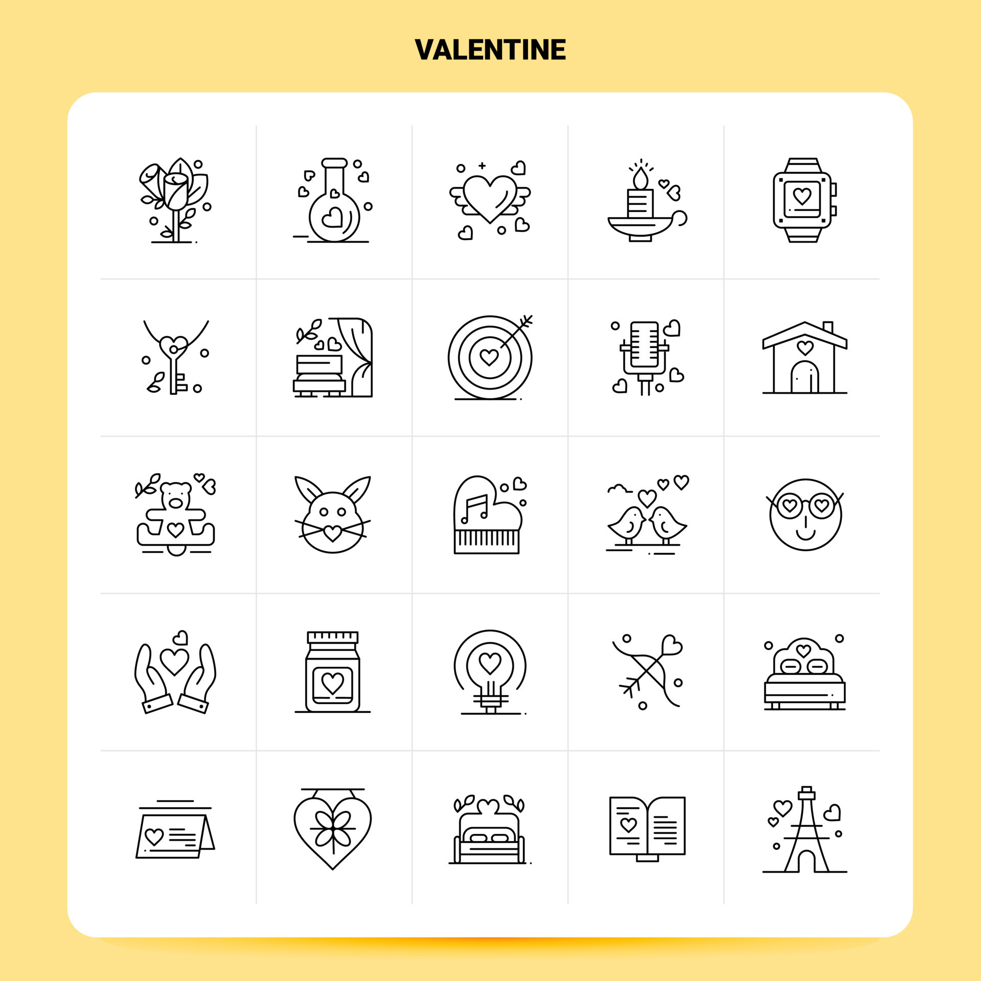Outline 25 Valentine Icon Set Vector Line Style Design Black Icons Set Linear Pictogram Pack