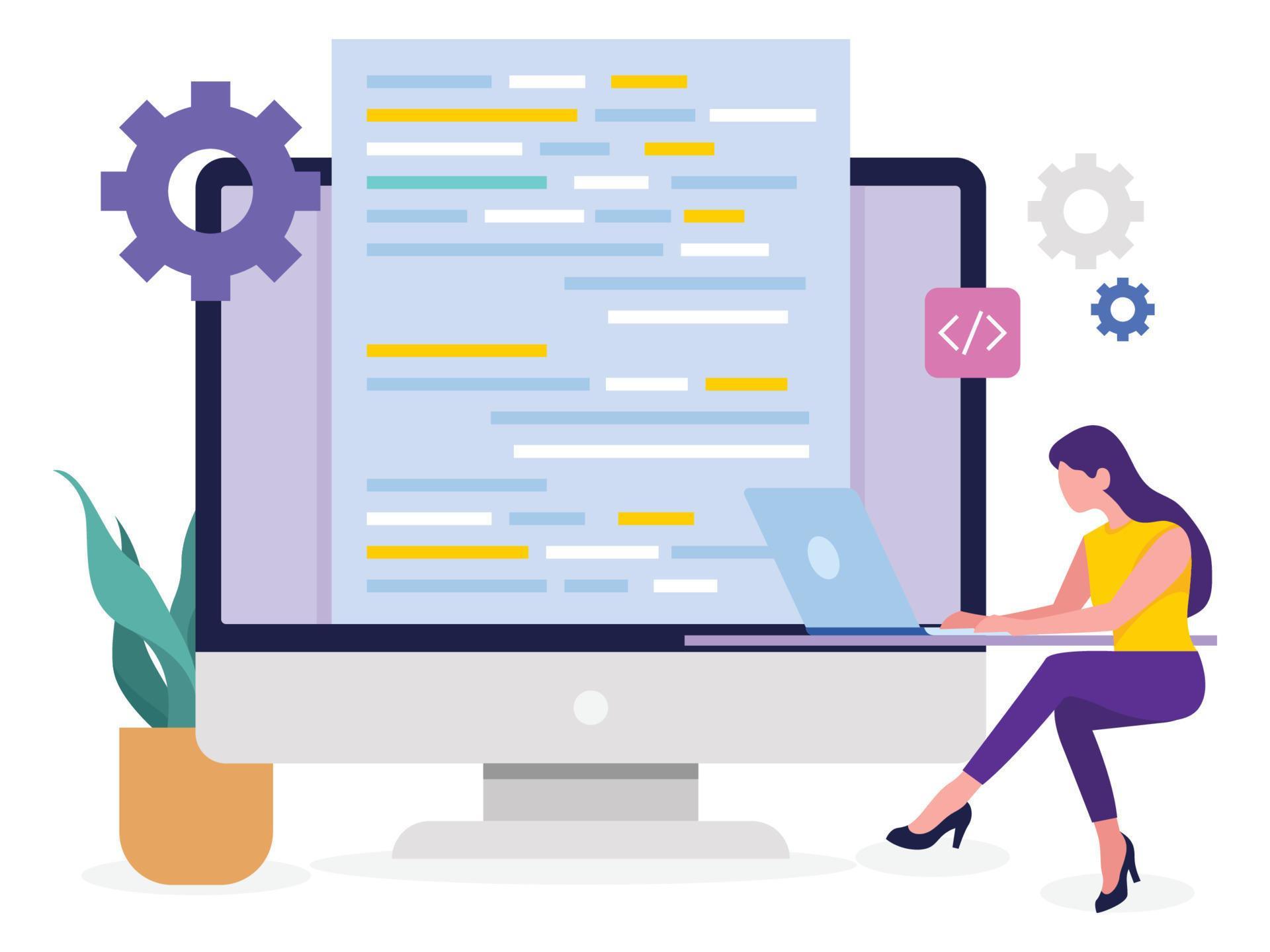 Female Developer doing programming 15511753 Vector Art at Vecteezy