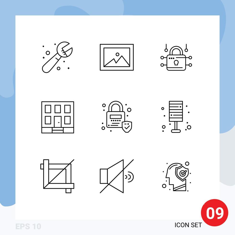 User Interface Pack Of 9 Basic Outlines Of Security Lock Loucked