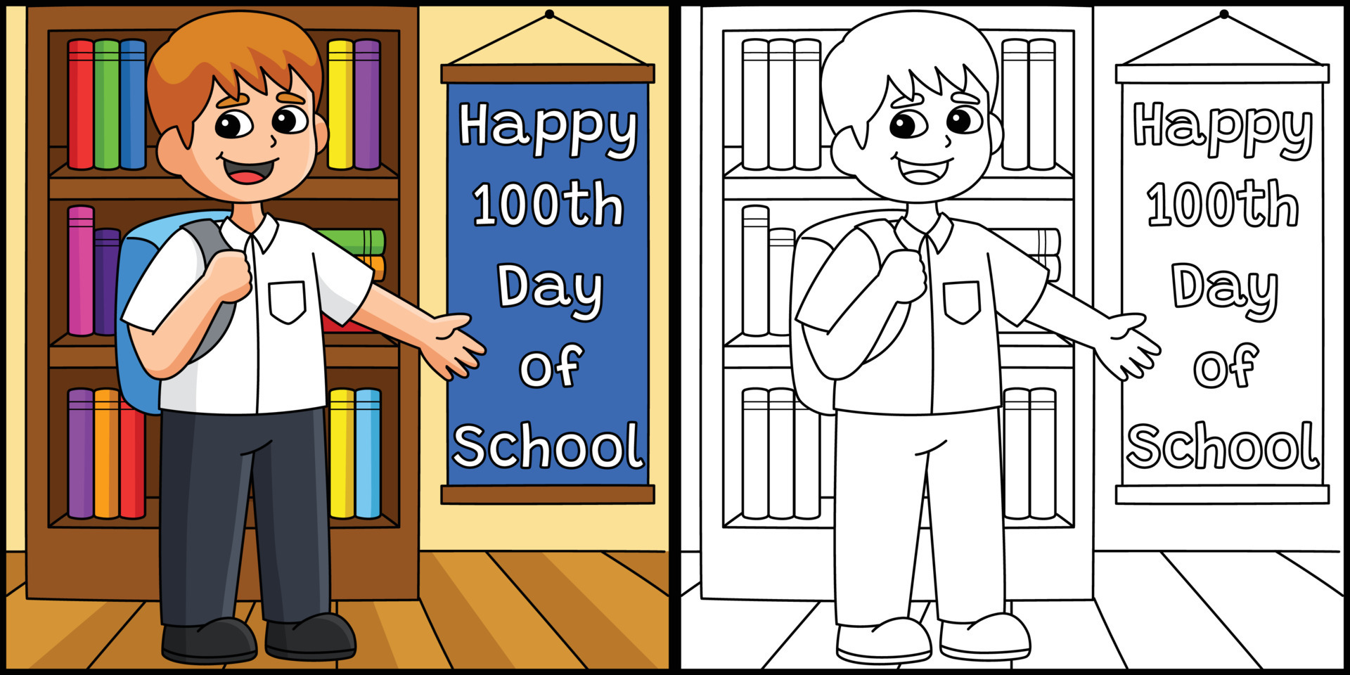 100th Day Of School Student with Bag Illustration 15529266 Vector Art ...