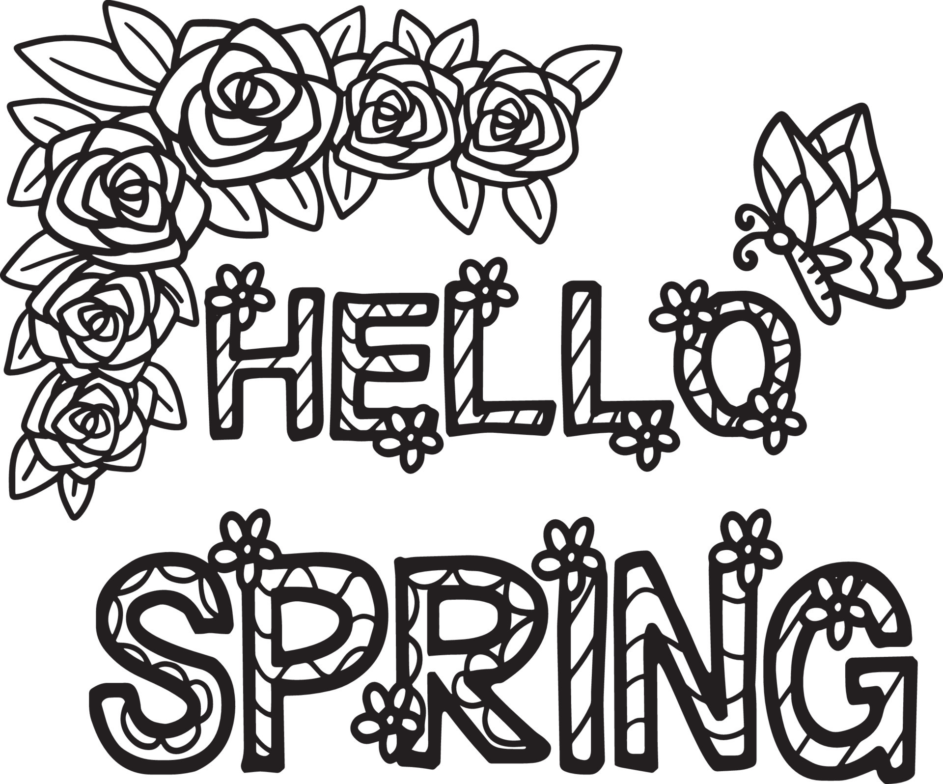 Hello Spring Isolated Coloring Page for Kids 15529387 Vector Art at ...
