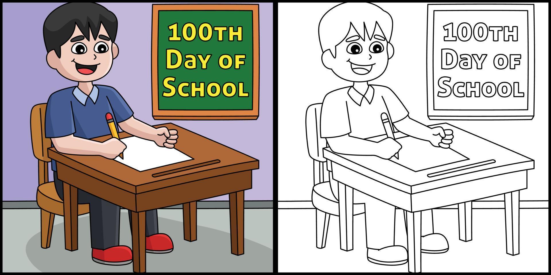 100th Day Of School Student Writing Illustration 15529412 Vector Art at ...