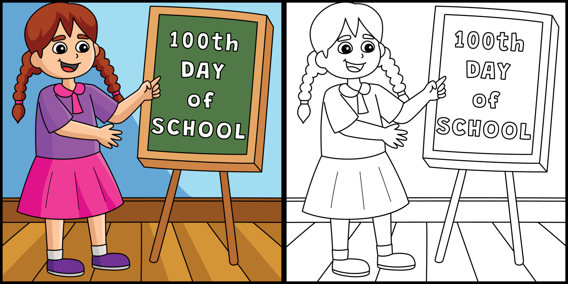 100th Day Of School Student Girl Illustration 15529420 Vector Art at ...