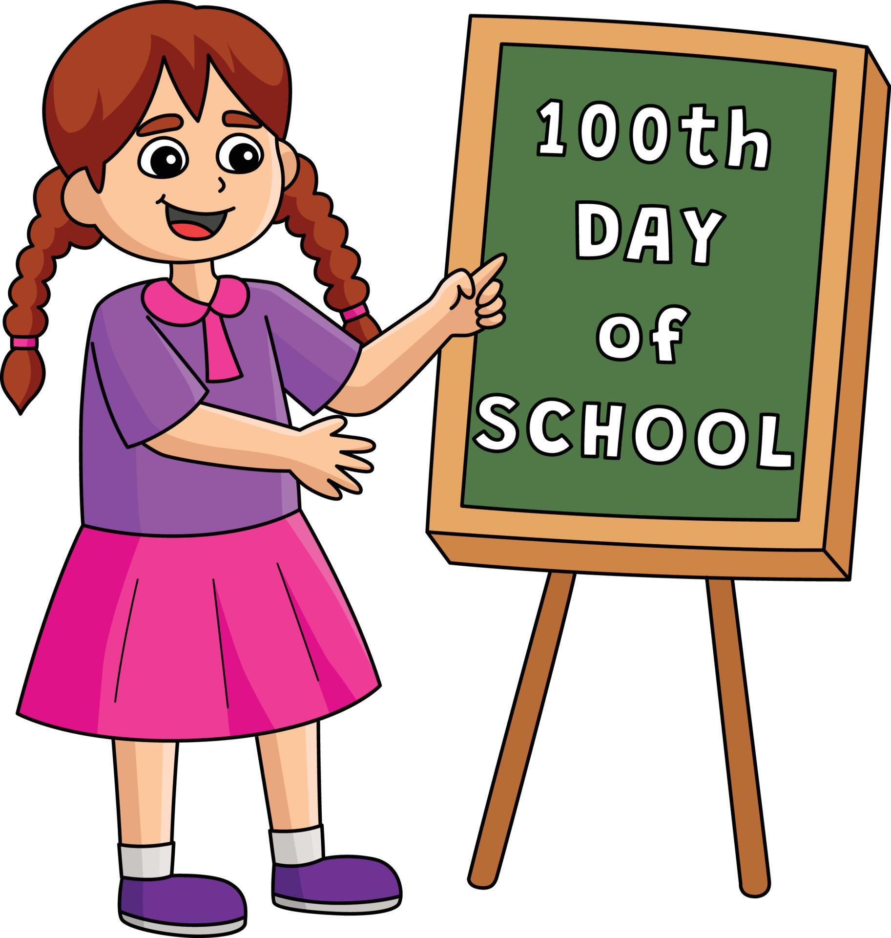 100th Day Of School Student Girl Cartoon Clipart 15529446 Vector Art at ...
