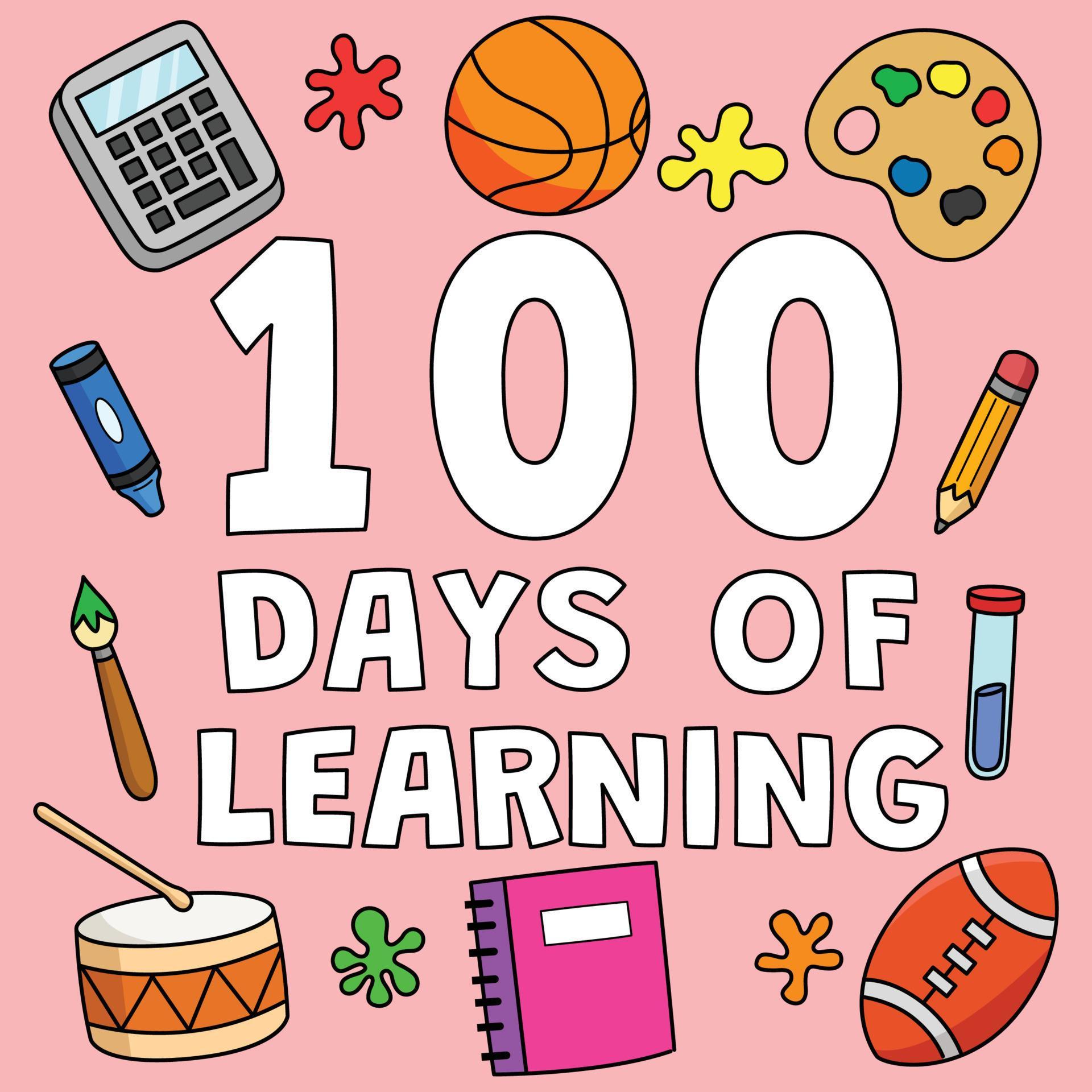 100th Day Of School Learning Colored Cartoon 15529451 Vector Art at ...
