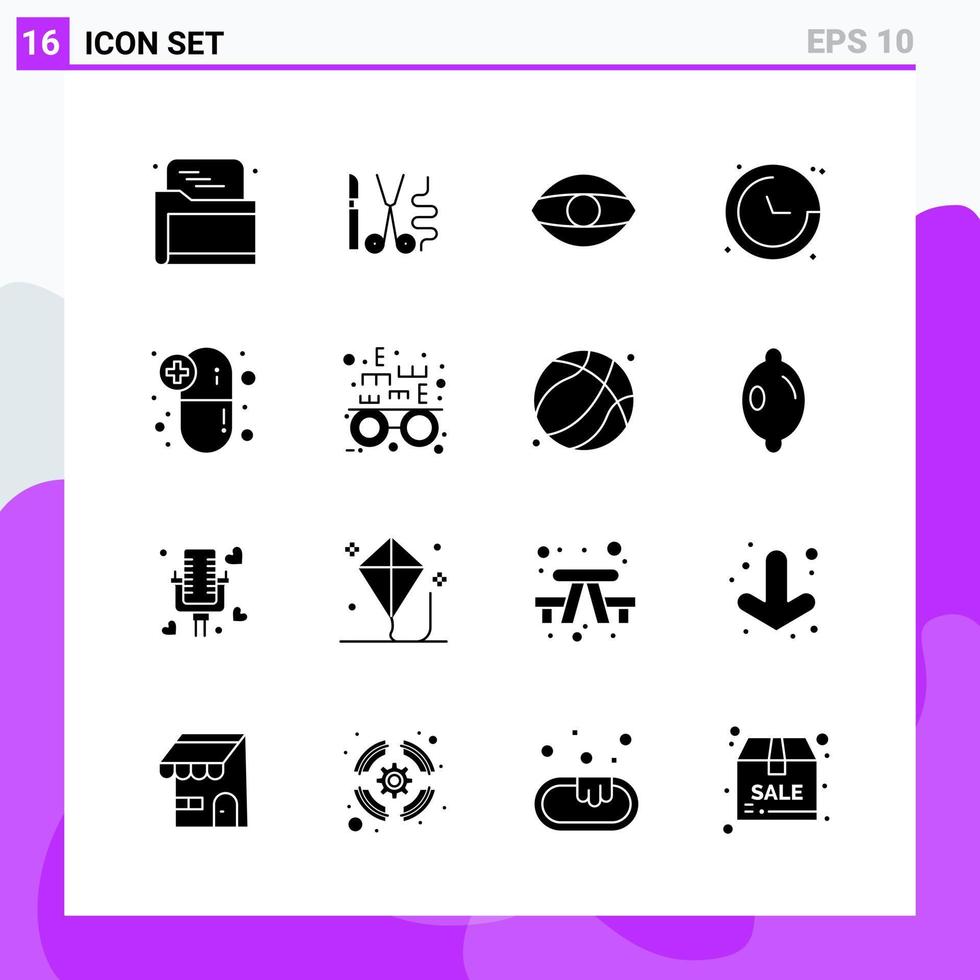 Set of 16 icons in solid style Creative Glyph Symbols for Website ...