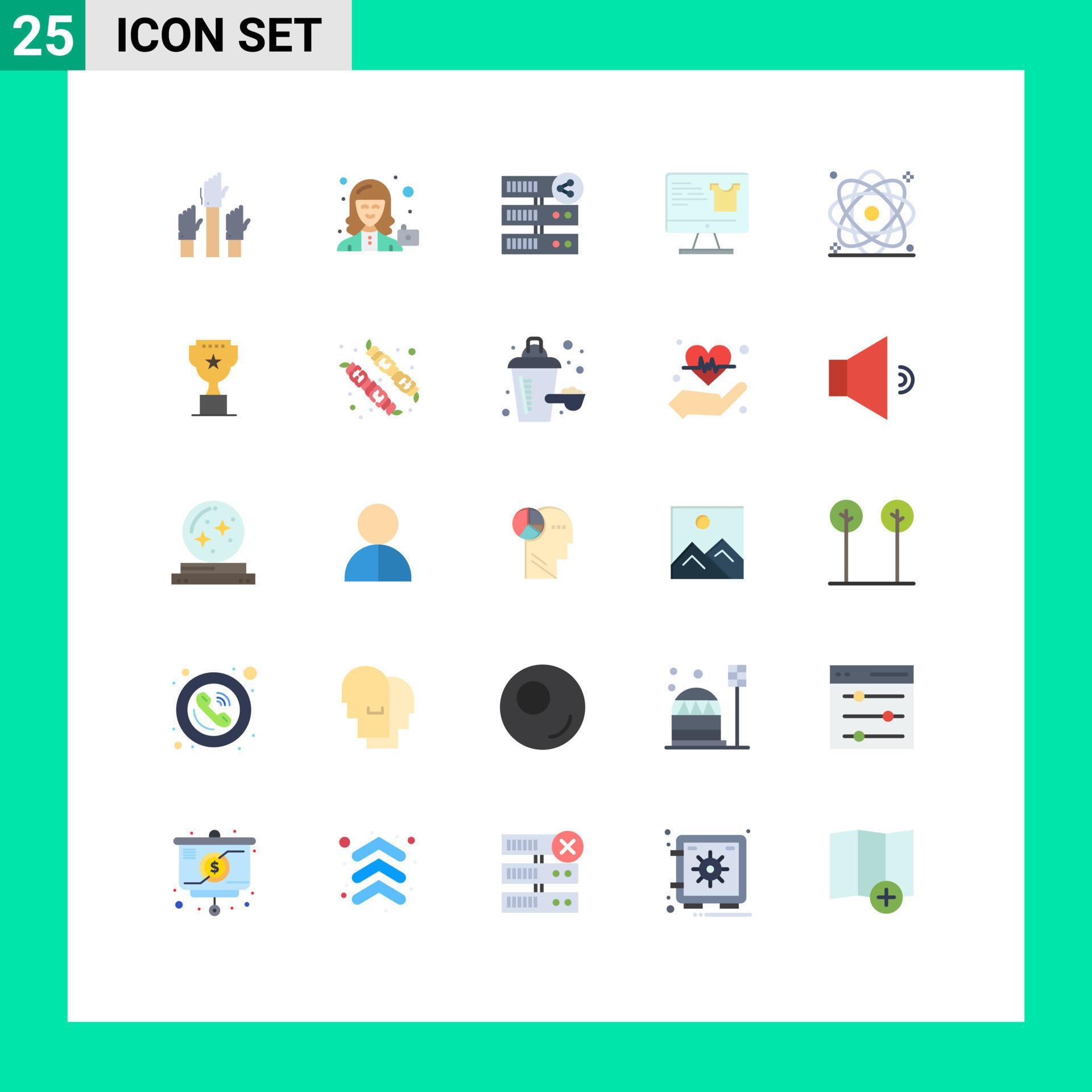 Pictogram Set Of 25 Simple Flat Colors Of Monitor Computer Profile Web