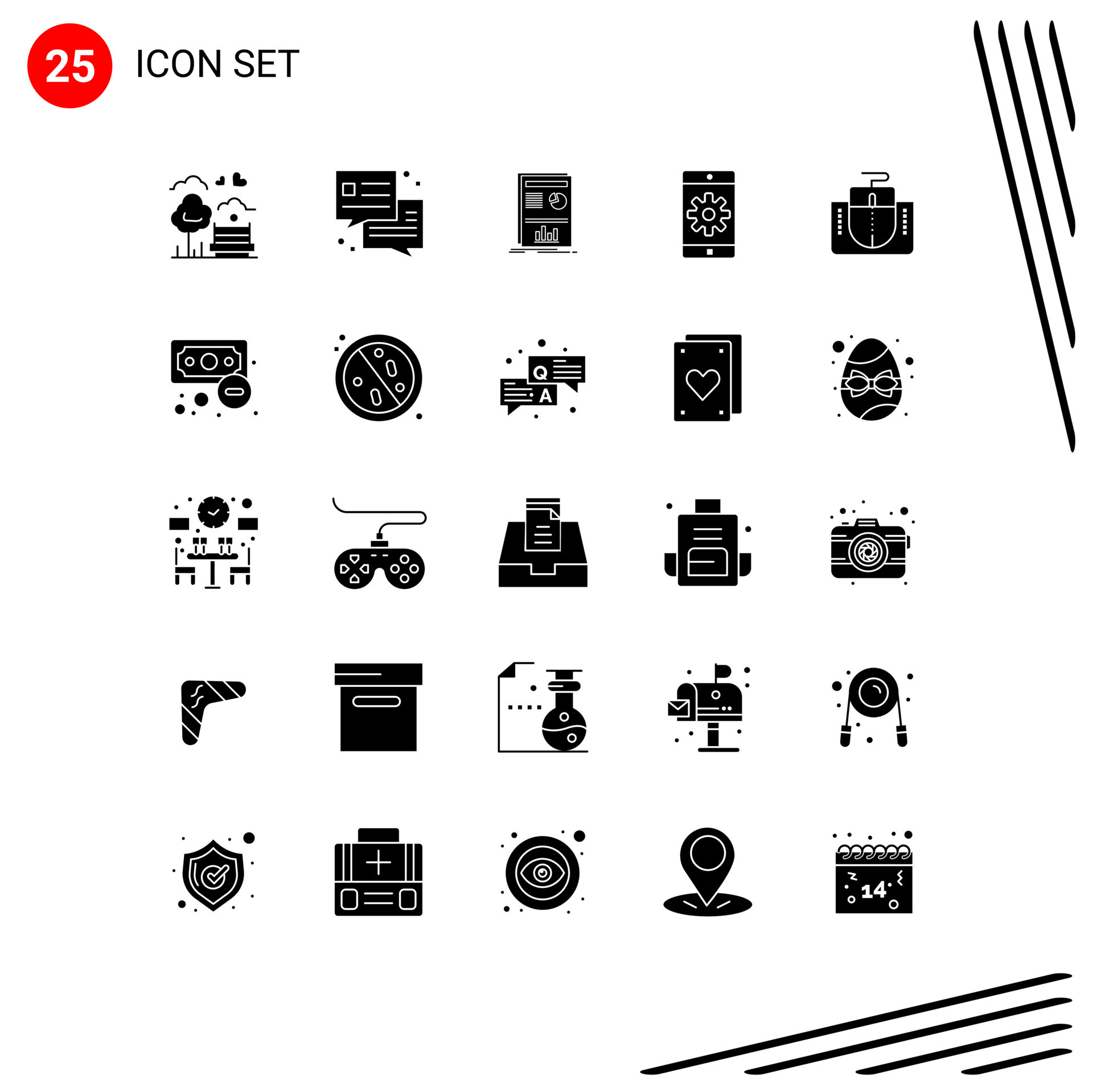 25 Universal Solid Glyphs Set For Web And Mobile Applications Interface Setting Presentation 4874