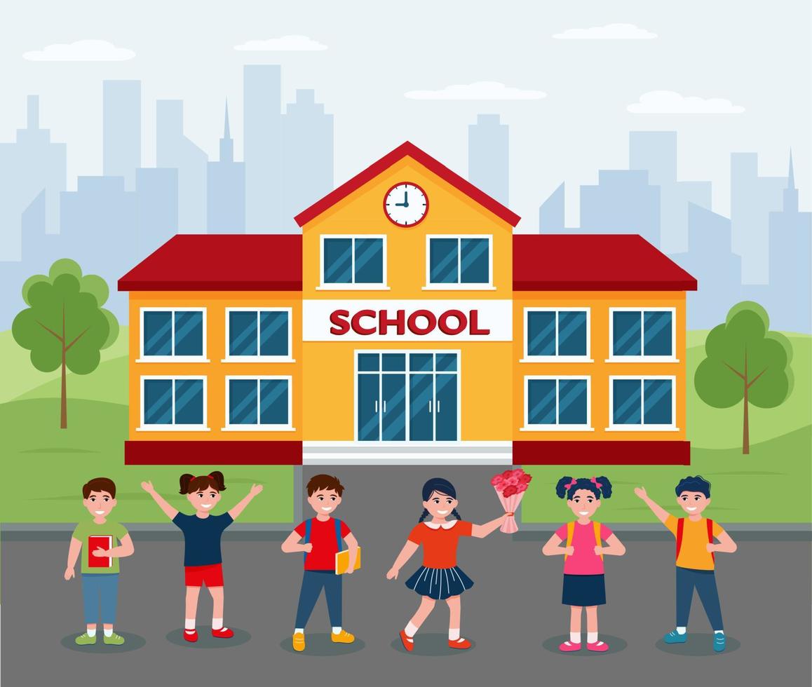 los niños van a la escuela niños y niñas. estilo de dibujos animados de ... los niños van a la escuela niños y niñas. estilo de dibujos animados de ...