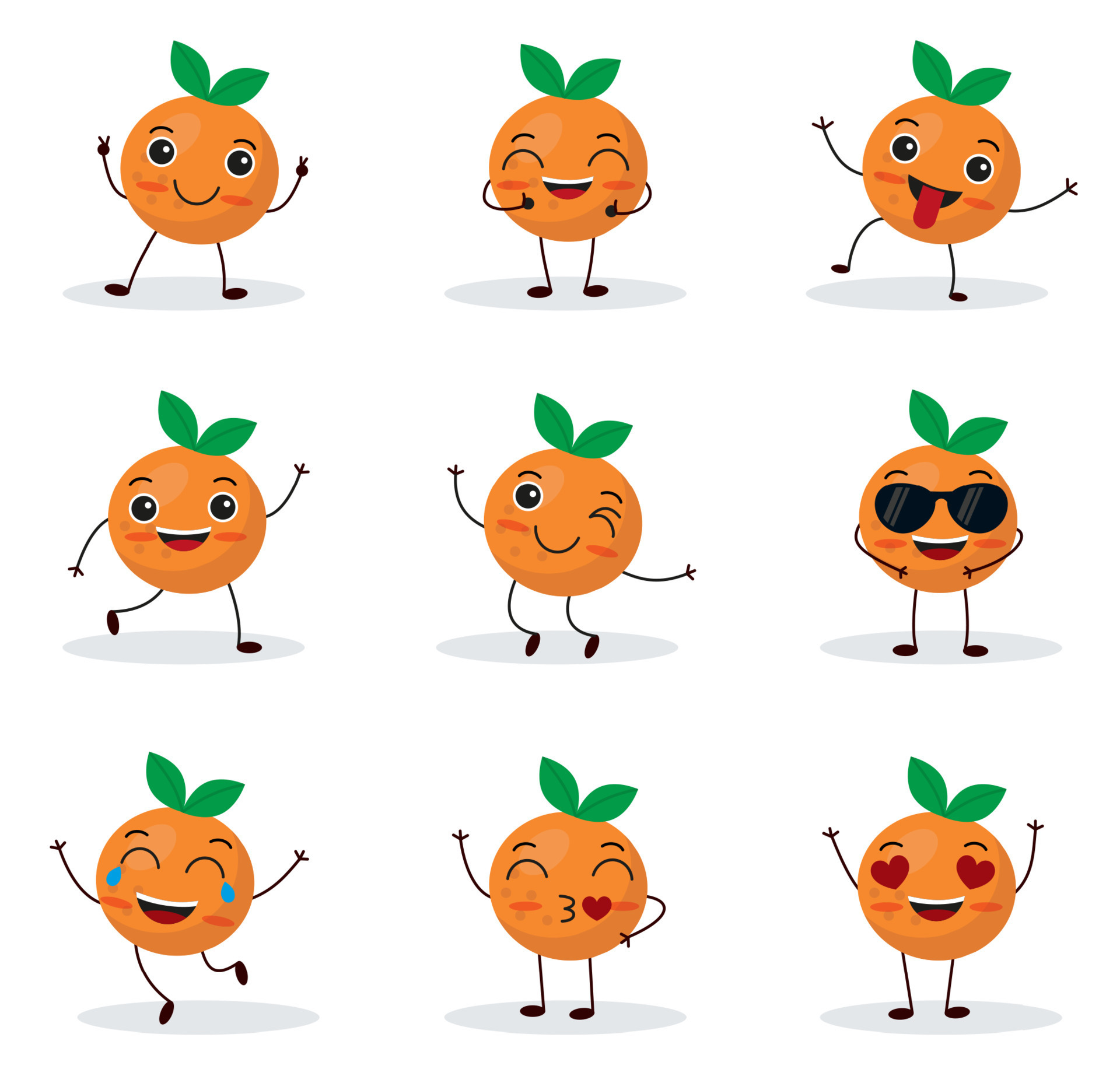 Cute Happy Orange Character Funny Fruit Emoticon In Flat Style