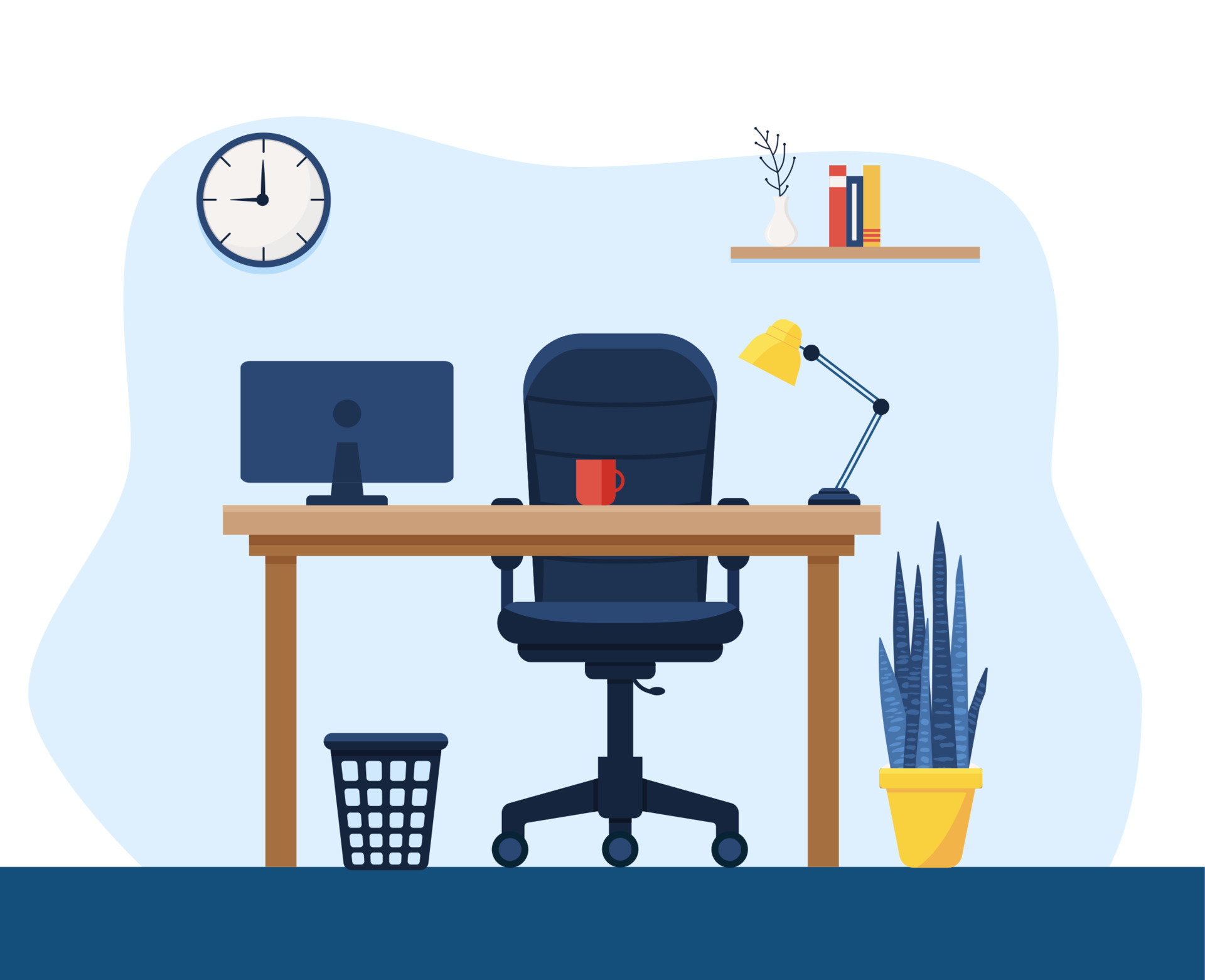 Workplace in office. Cabinet with workspace with table and computer ... Workplace in office. Cabinet with workspace with table and computer ...