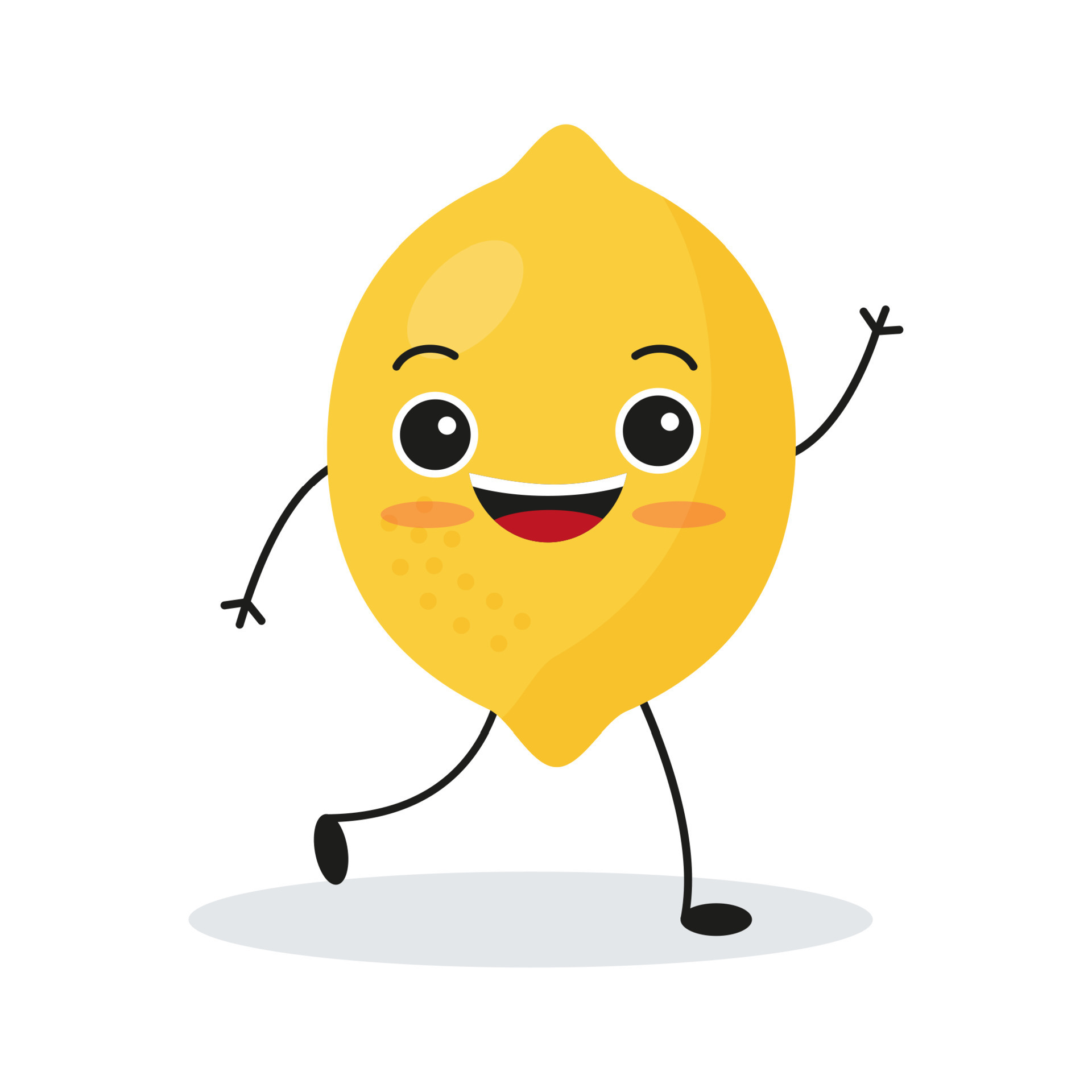 Cute Happy Lemon Character Funny Fruit Emoticon In Flat Style