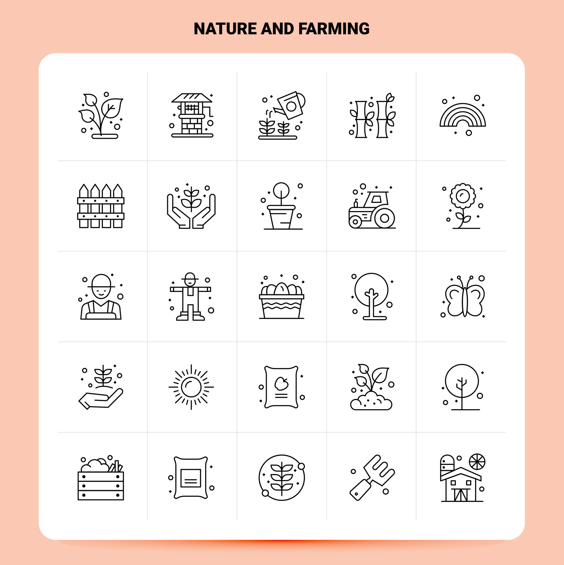 Outline 25 Nature And Farming Icon Set Vector Line Style Design Black
