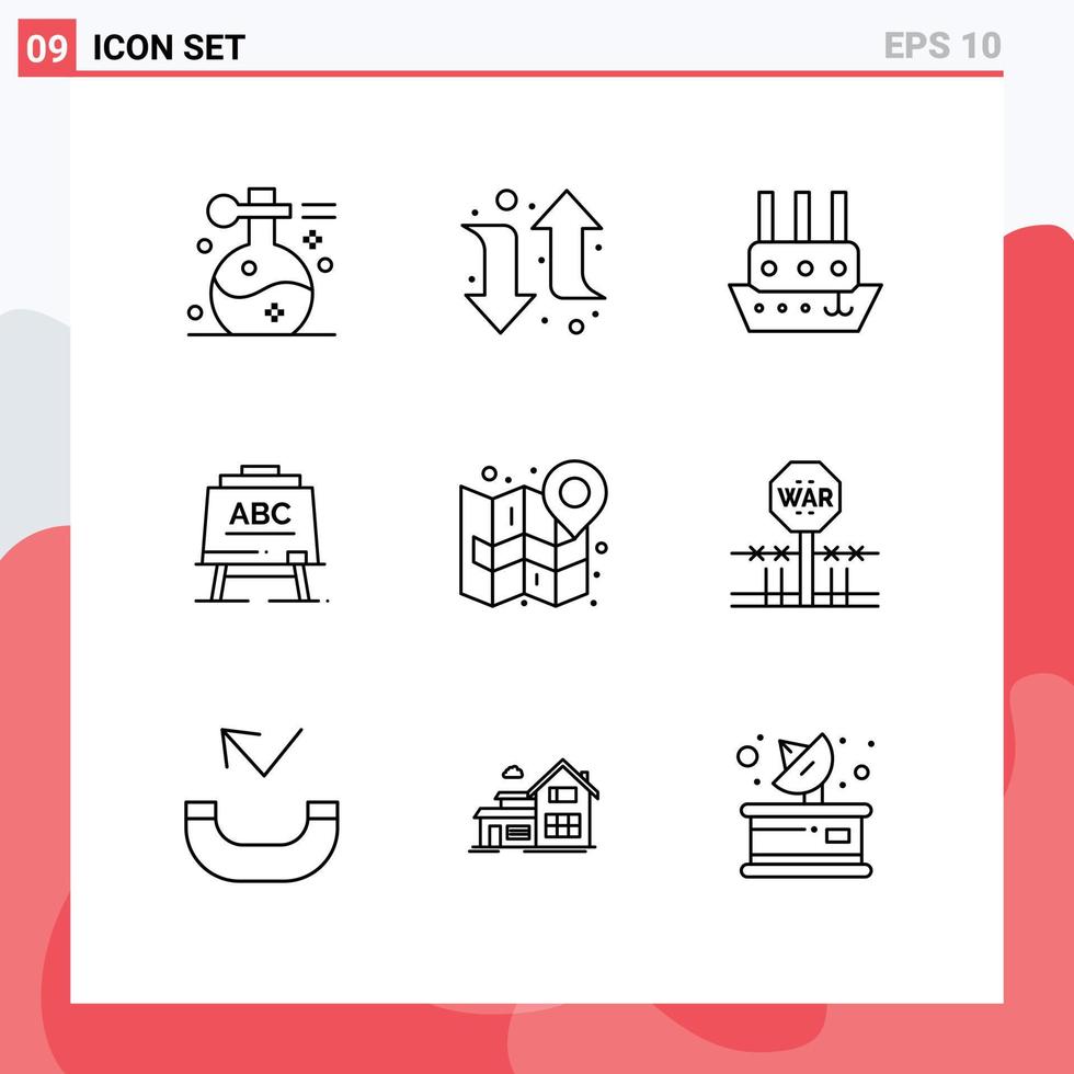 Editable Vector Line Pack of 9 Simple Outlines of map board ship abc ... Editable Vector Line Pack of 9 Simple Outlines of map board ship abc ...