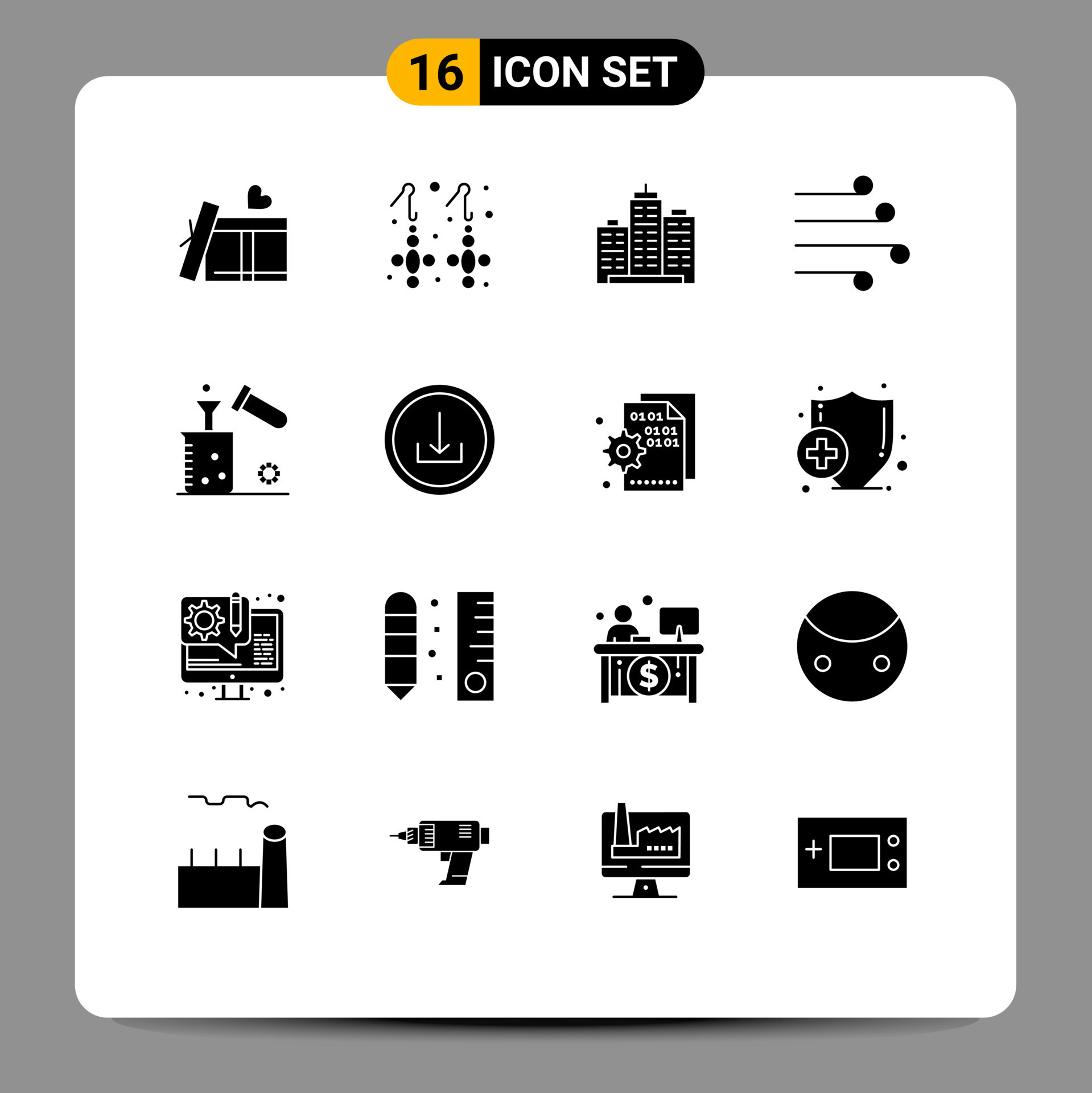 16 Universal Solid Glyphs Set For Web And Mobile Applications Weather Blow Architecture Air