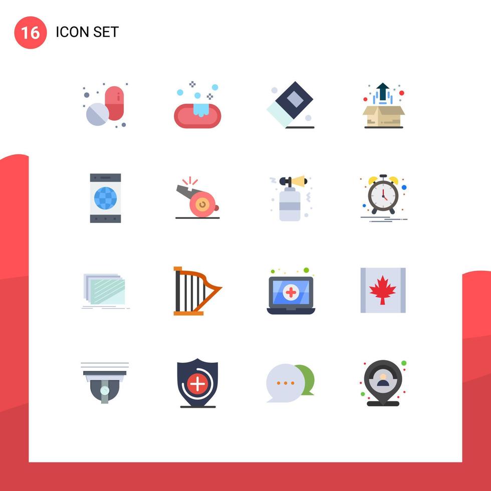 Mobile Interface Flat Color Set Of 16 Pictograms Of World Cell