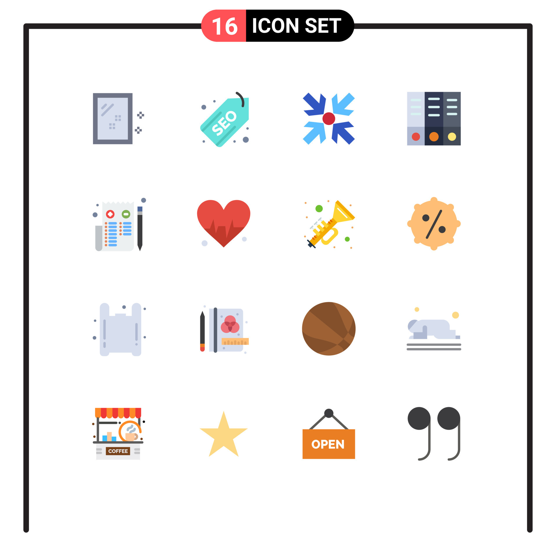 Set Of 16 Commercial Flat Colors Pack For Web Edit Arrows Browser Binder Editable Pack Of